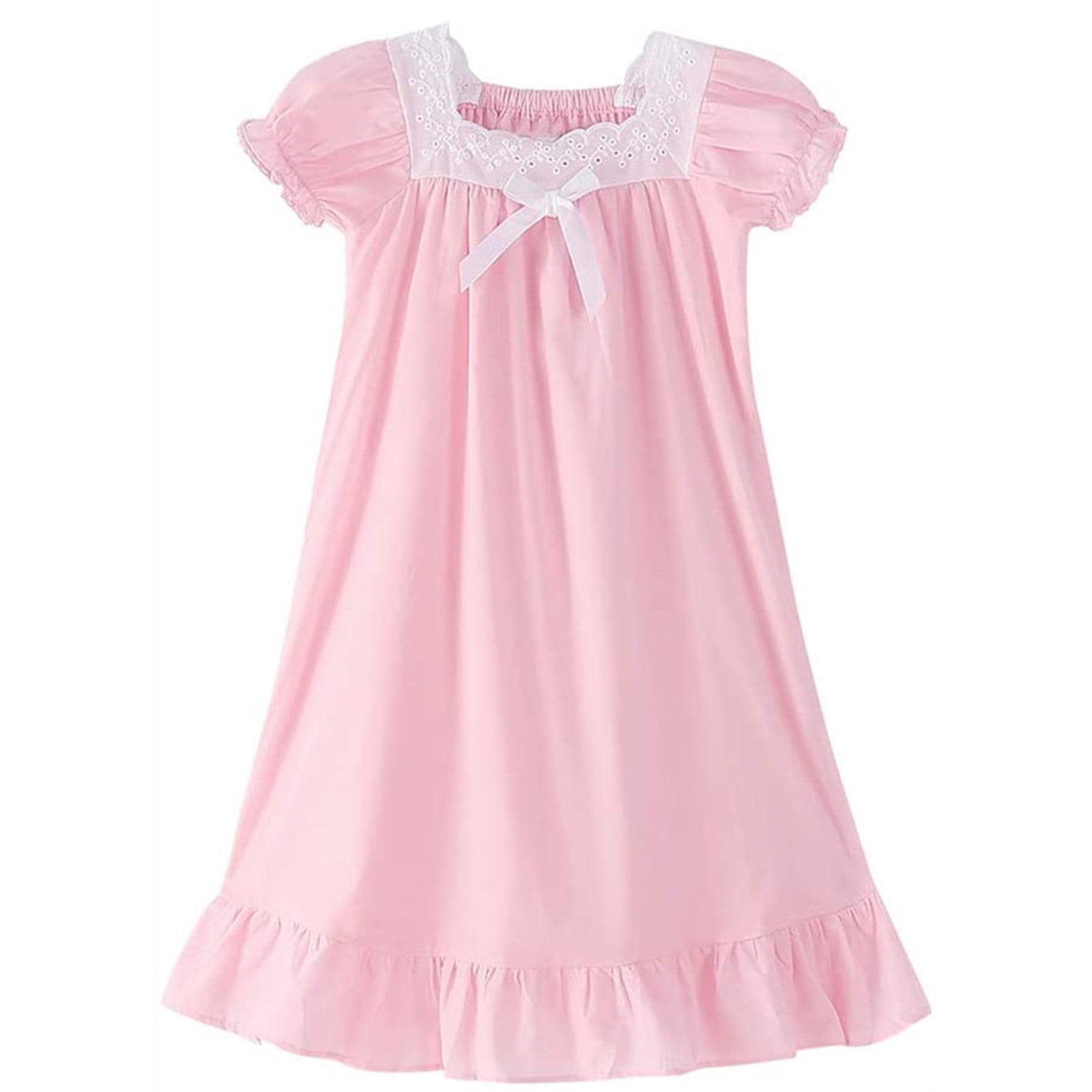 JIKNTTR Girls Nightgowns Puff Short Sleeve Sleepwear Nightdress Soft ...