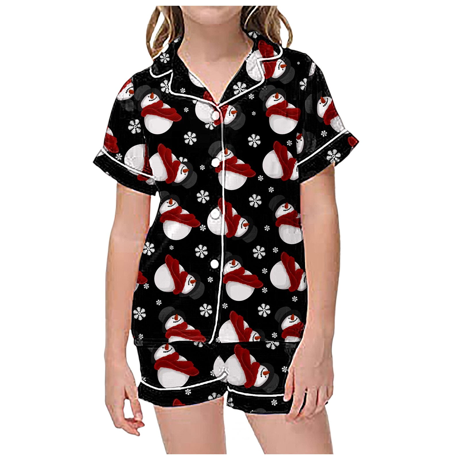 JIKNTTR Girls Pajamas Christmas Print Girls Pajamas Set Soft Satin ...