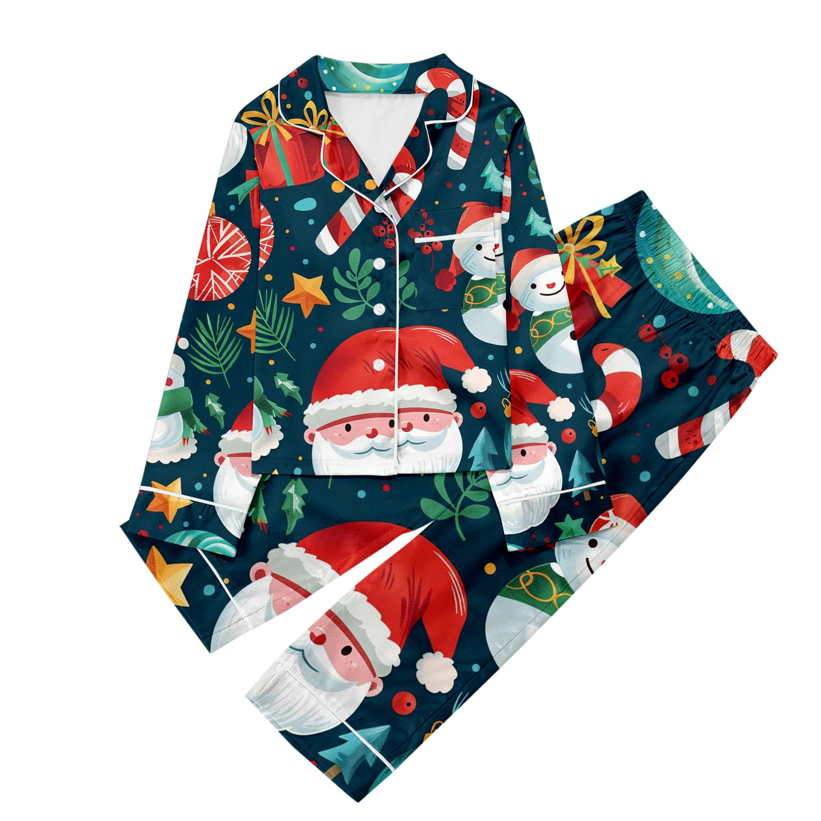 JIKNTTR Kids Christmas Pajamas Girls Silky Pjs Button Down Long Sleeve Pants Sleepwear Children ...