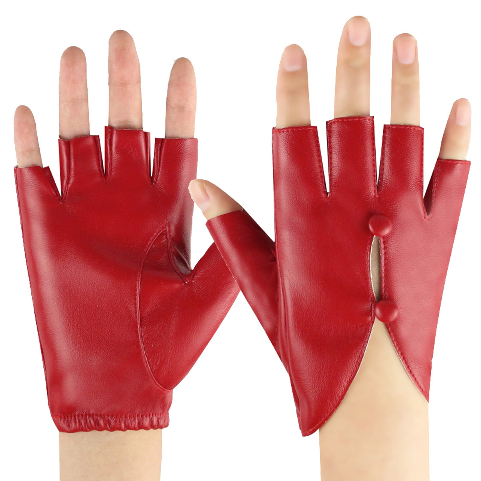 JIKNTTR Leather Punk Gloves Fingerless Gloves For Women Driving Gloves ...