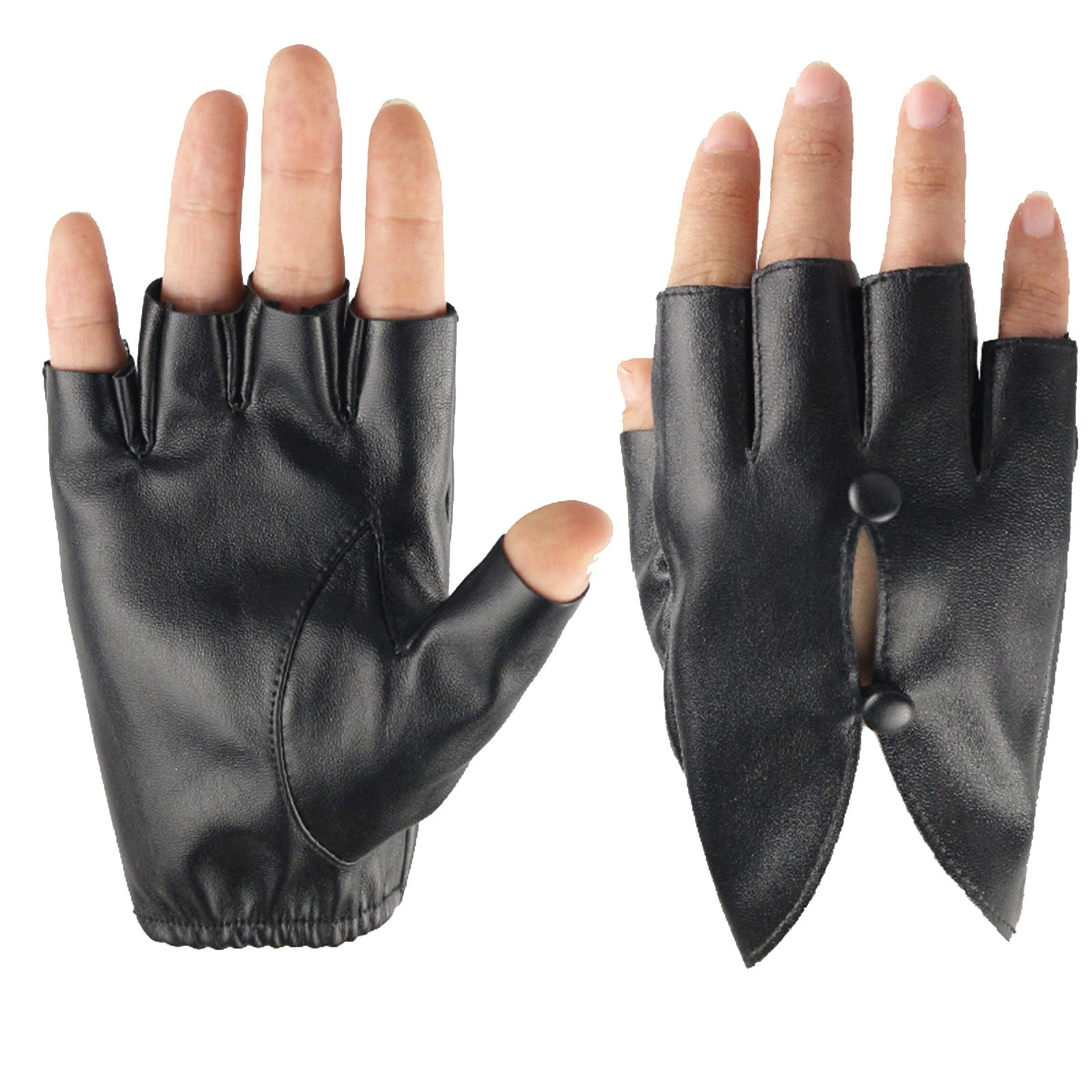 JIKNTTR Leather Punk Gloves Fingerless Gloves For Women Driving Gloves ...