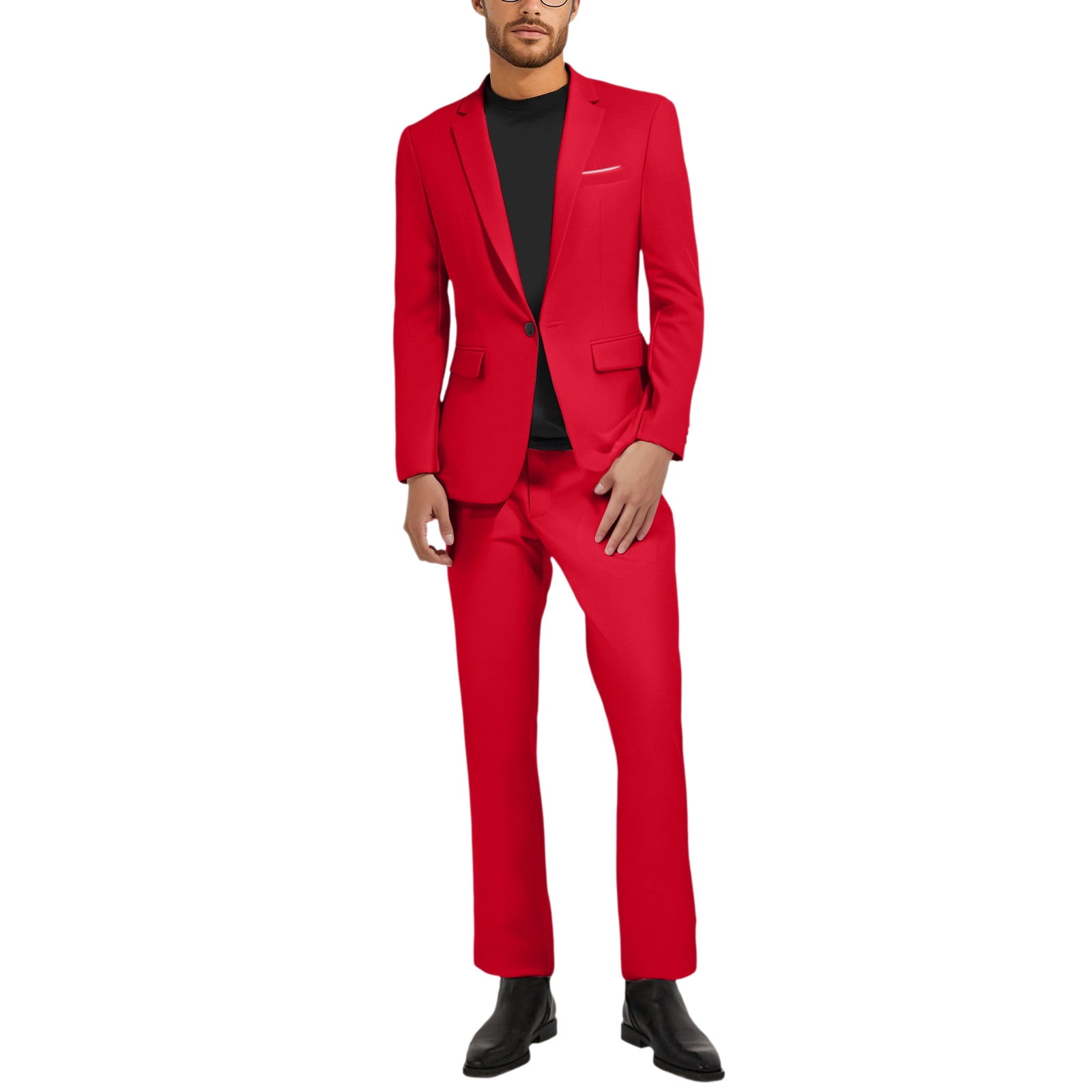 JIKNTTR Men's 2 Piece Slim Fit Suit Set Business Casual Suit Sets Solid ...