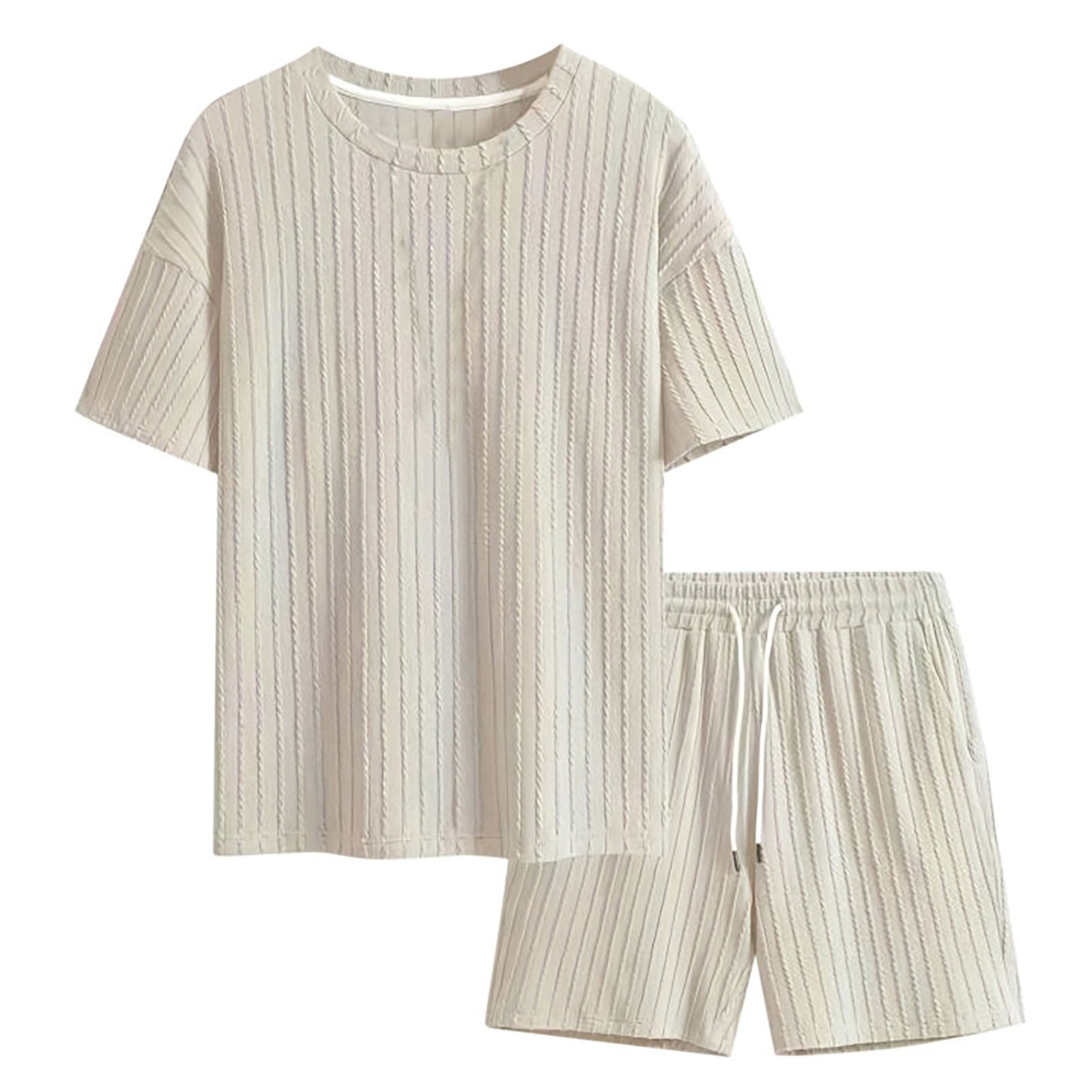 JIKNTTR Men's 2 Piece Tracksuit Set Rib Shirt Short Sleeve And Shorts ...