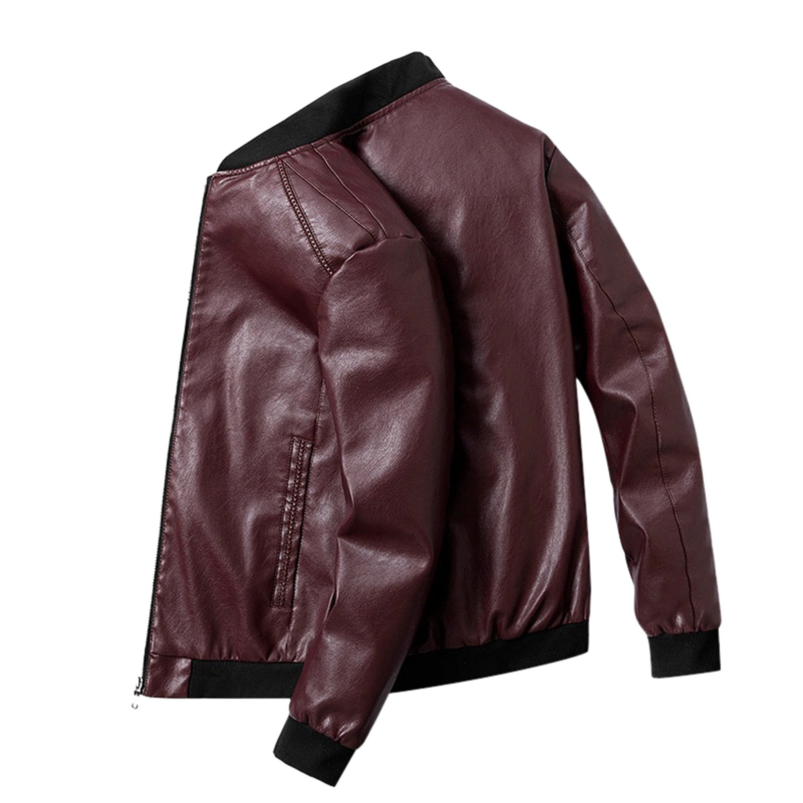 JIKNTTR Men's Leather Jacket Winter New Biker Jacket Slim Leather Coat ...