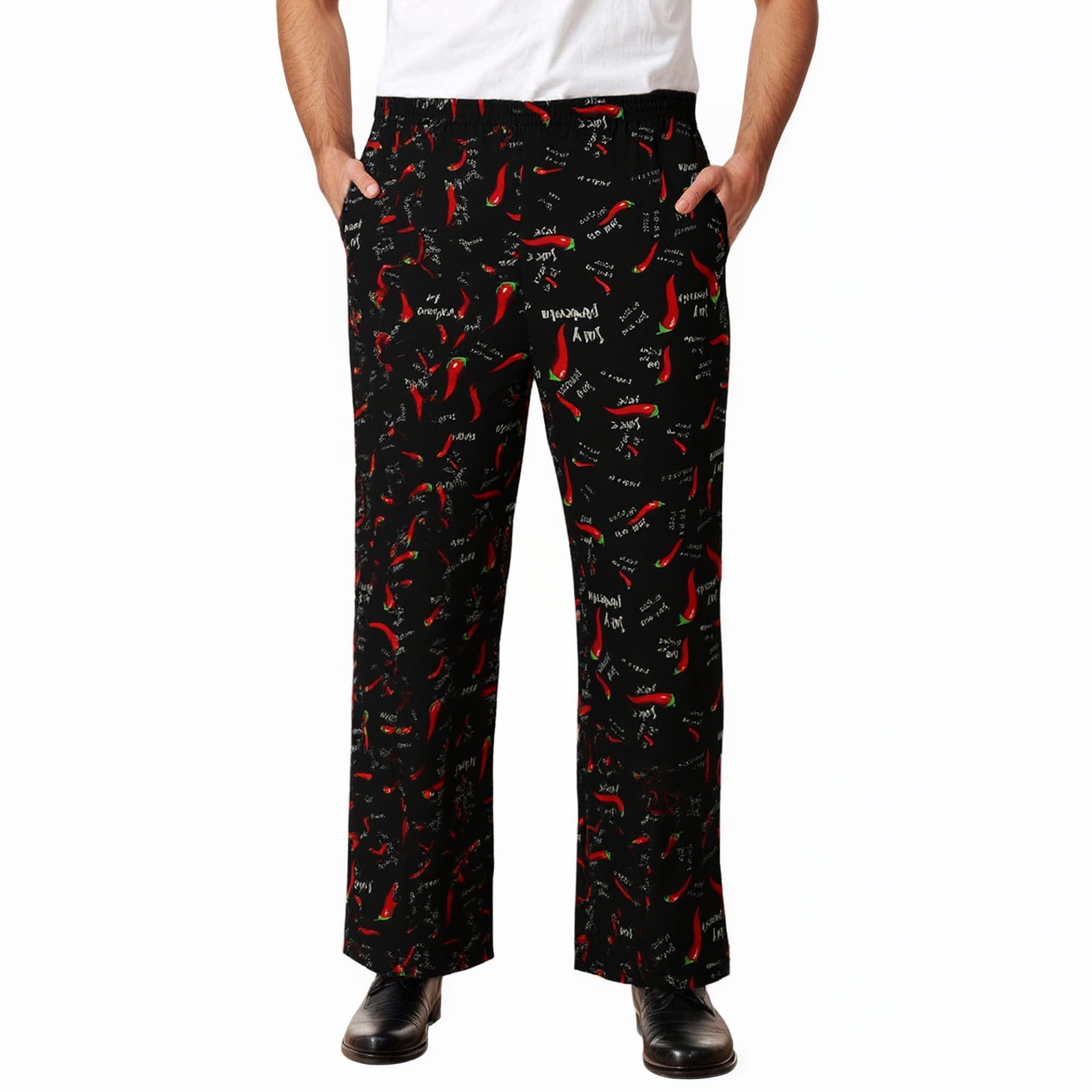 JIKNTTR Mens Classic-Fit Pants Men's Baggy Chef Pants Printed Work ...