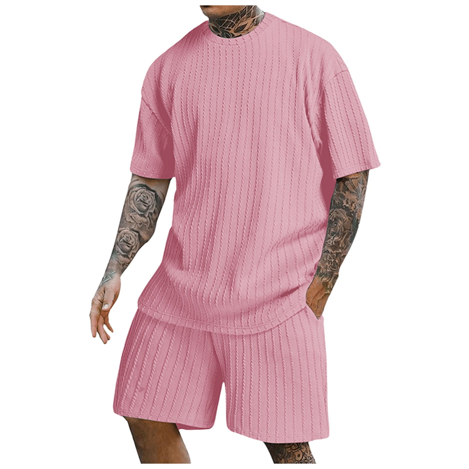 JIKNTTR Mens Short Sets 2 Piece Outfits Slim Fit Muscle T Shirt Stretch ...