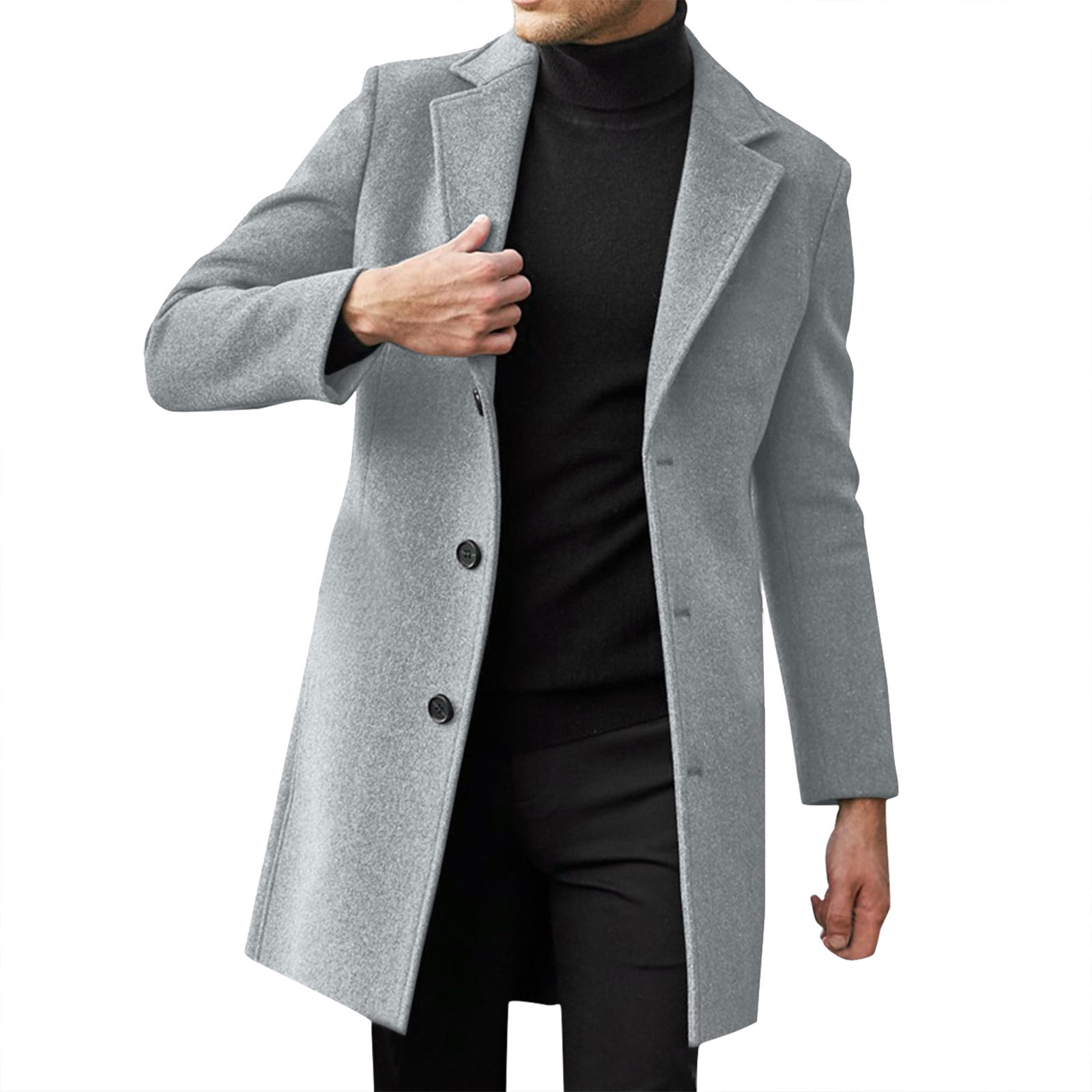 JIKNTTR Mens Trench Coat Notched Collar Long Jackets Slim Fit Coats ...