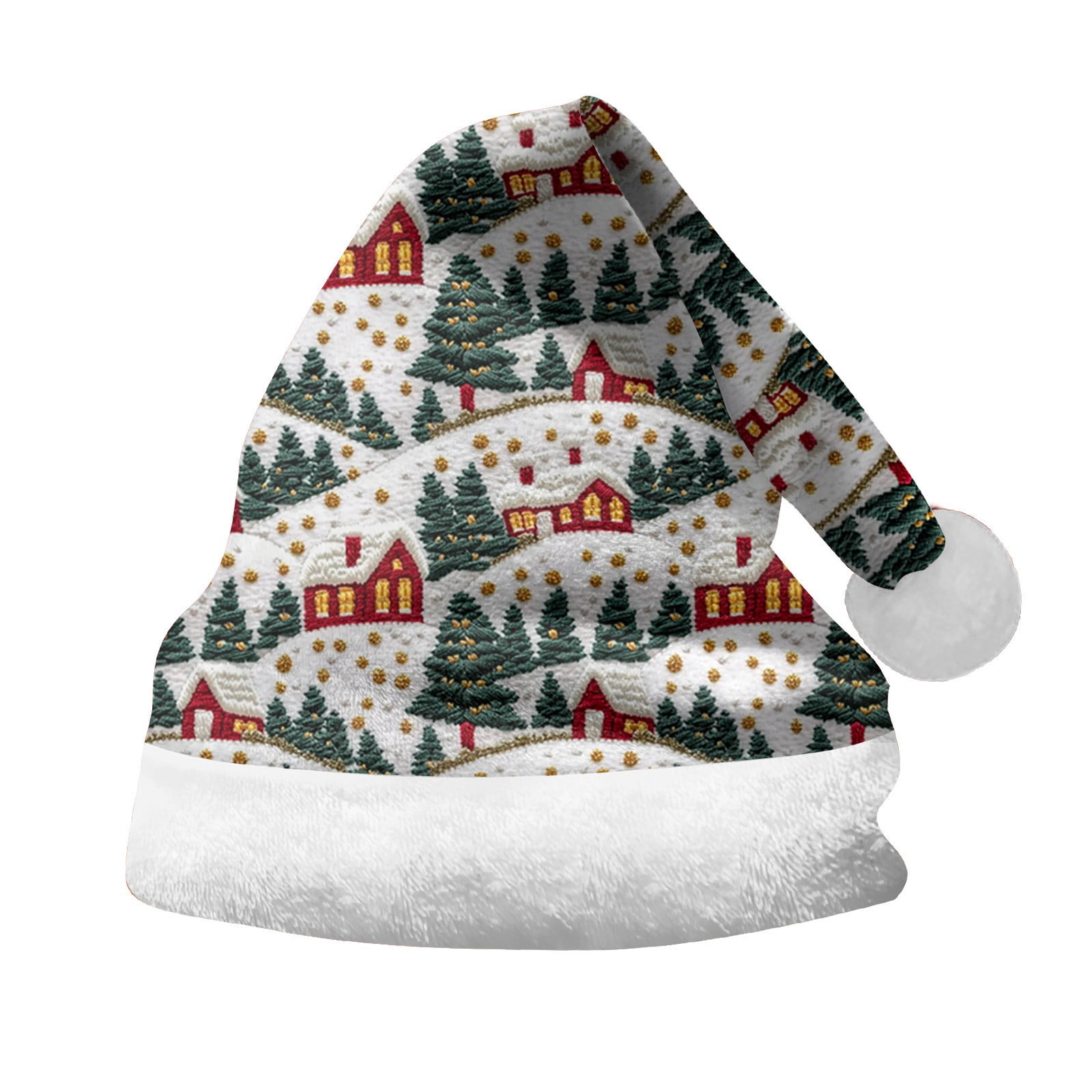 JIKNTTR Santa Hat Adults Christmas Hats Double Liner Plush With Pattern ...