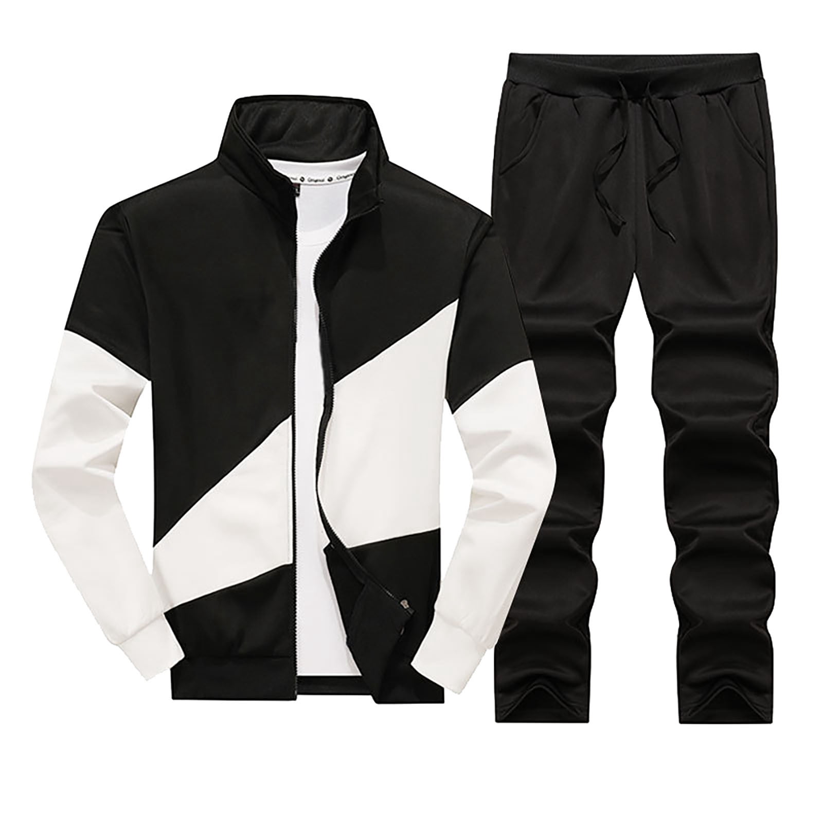 JIKNTTR Sweat Suits Men Tracksuits 2 Piece Sets Casual Print Jacket Pant Set Two Piece Stand ...
