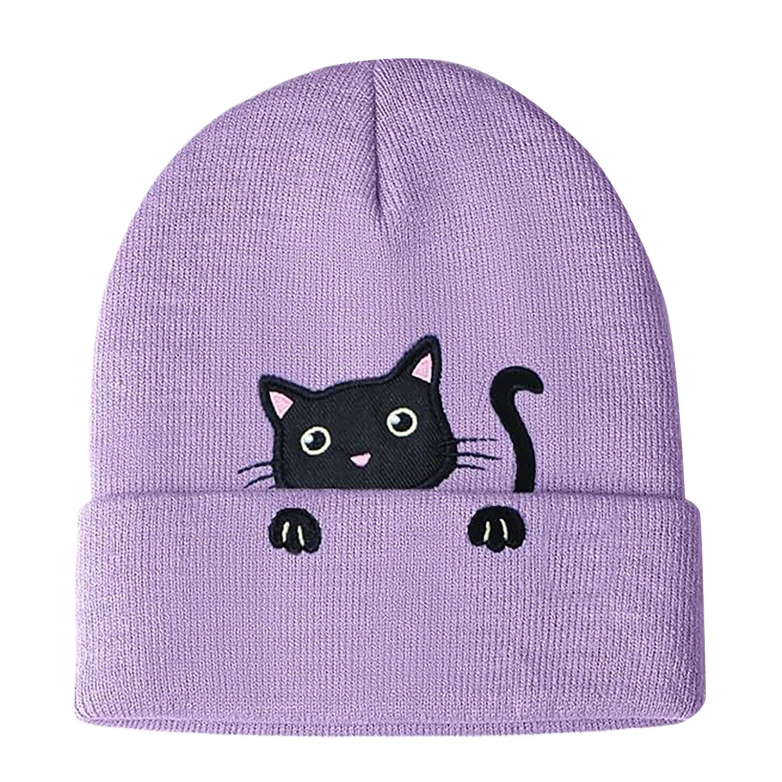 JIKNTTR Women's Cat Beanie Cute Cat Lover Gifts Animal Knitted Hats ...