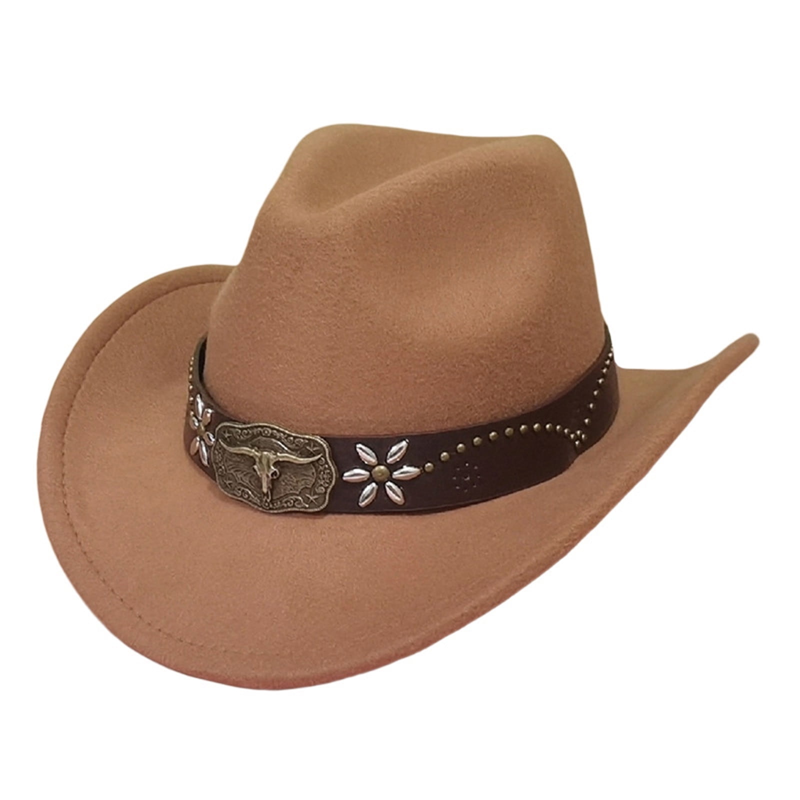 JIKNTTR Women's Classic Cowboy Hat Wide Brim Cowgirl Hats Belt Buckle ...