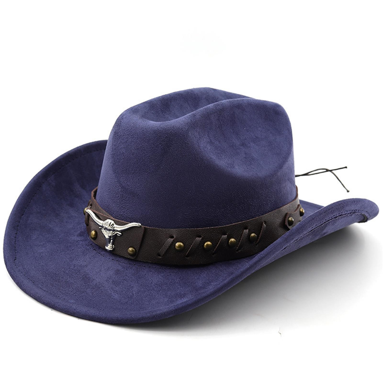 JIKNTTR Women's Classic Western Cowboy Hat Curved Top Hats Wide Brim ...