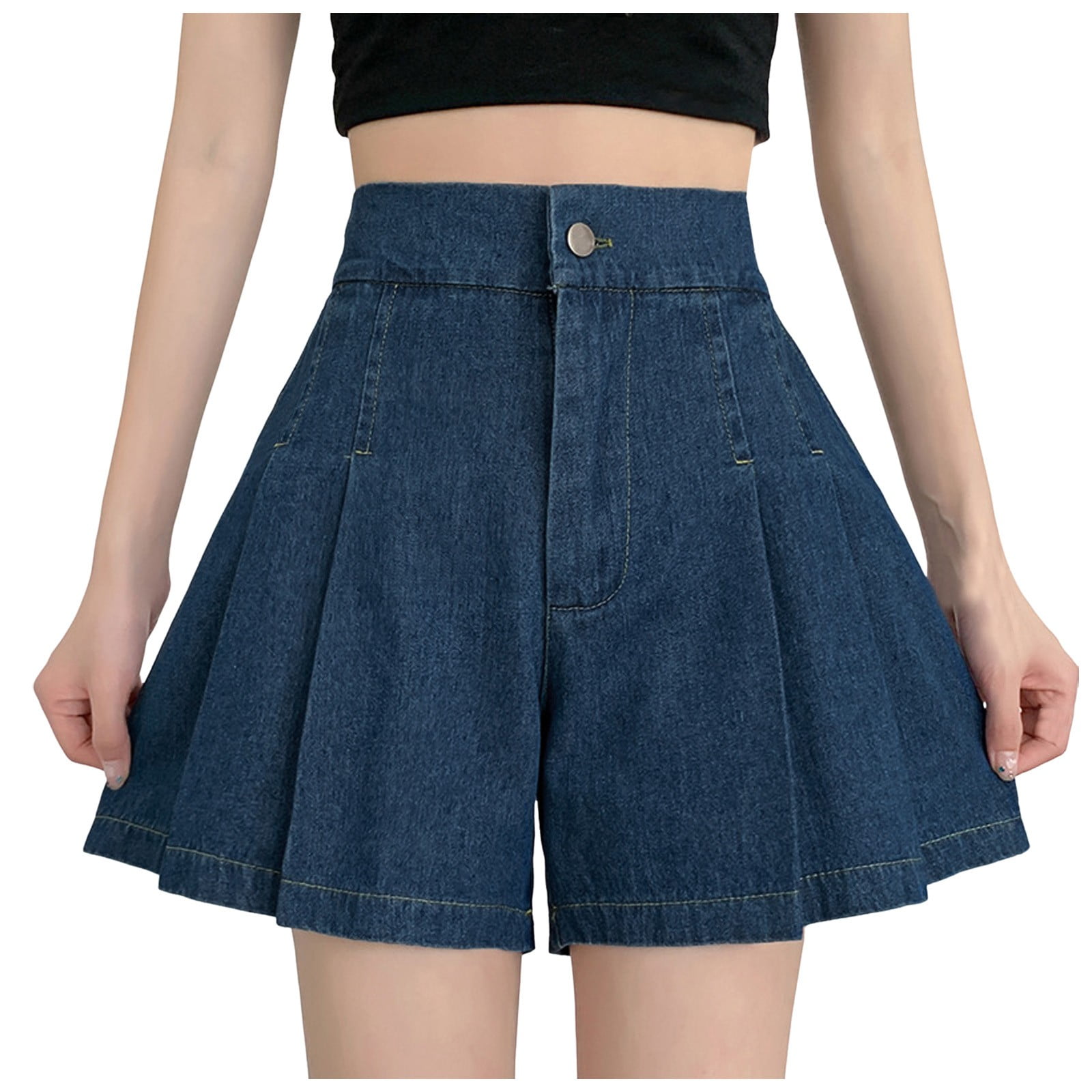 JIKNTTR Women's Denim Mini Shorts Casual High Waisted Wide Leg Flared A ...