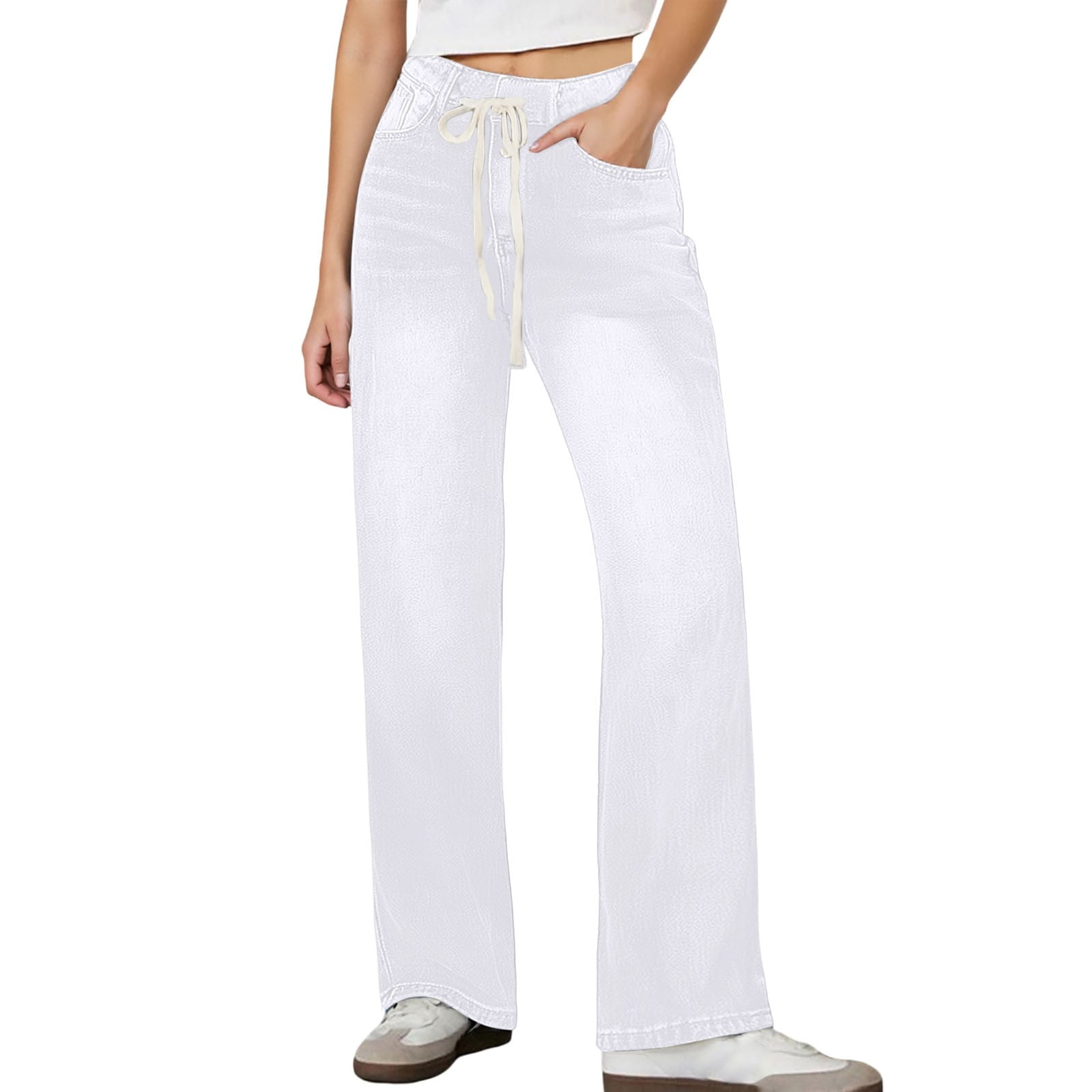 JIKNTTR Womens Casual Beach Pants Women's Wide Leg Jeans High Waisted ...