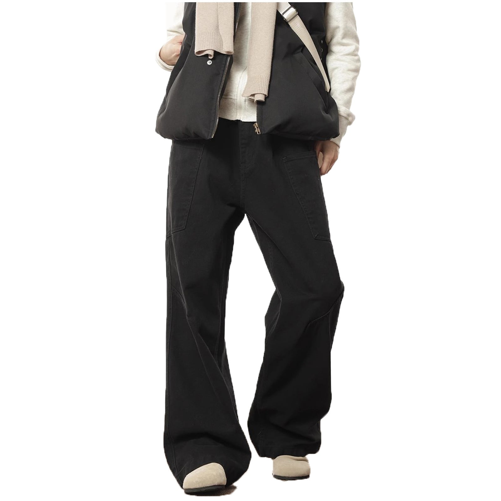 JIKNTTR Womens Jeans Stretchy Pants Denim Cargo Pants Wide Leg Straight ...