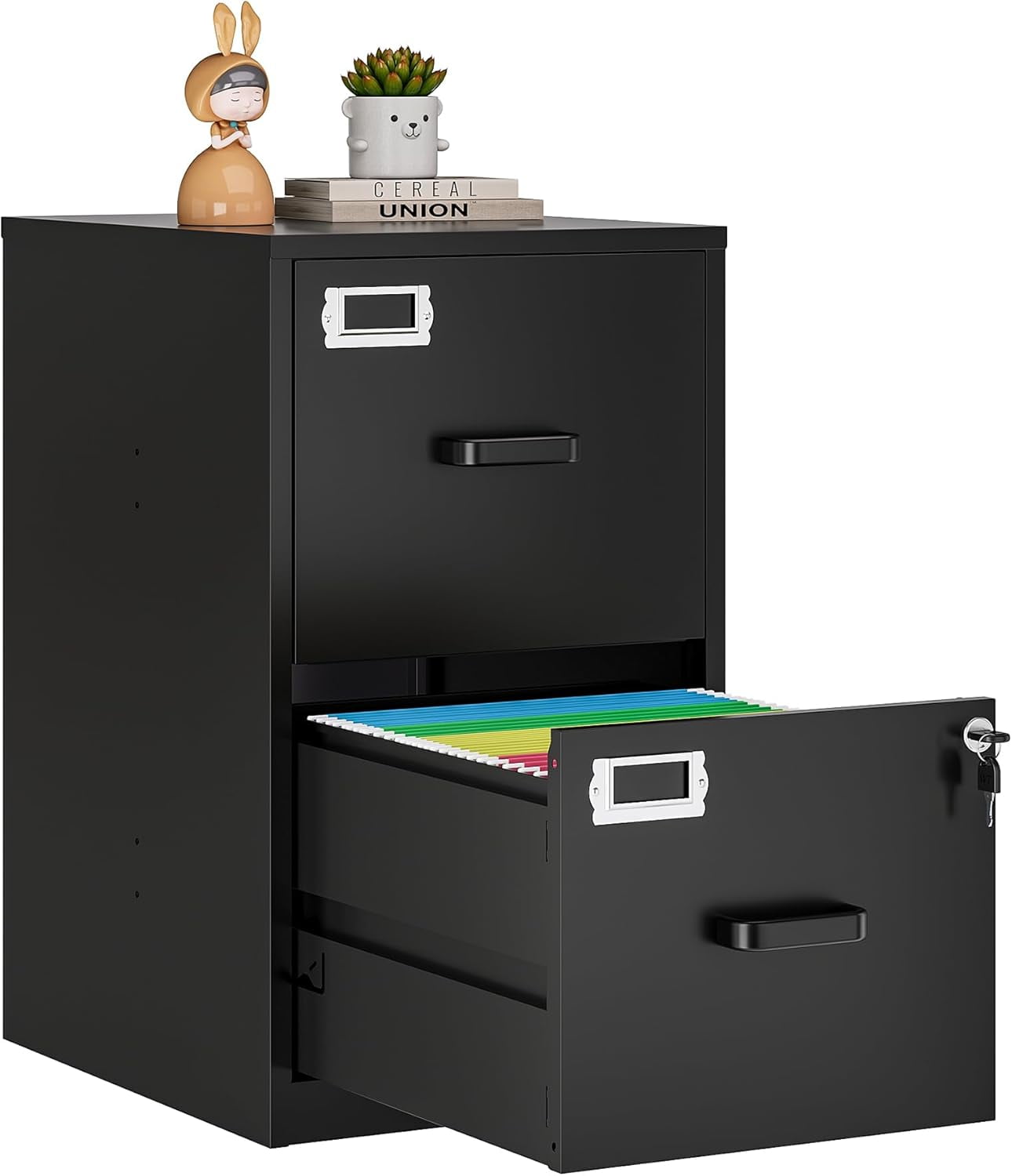 JIKUETWGTG 2 Drawer File Cabinet with Lock Black Metal Vertical File ...