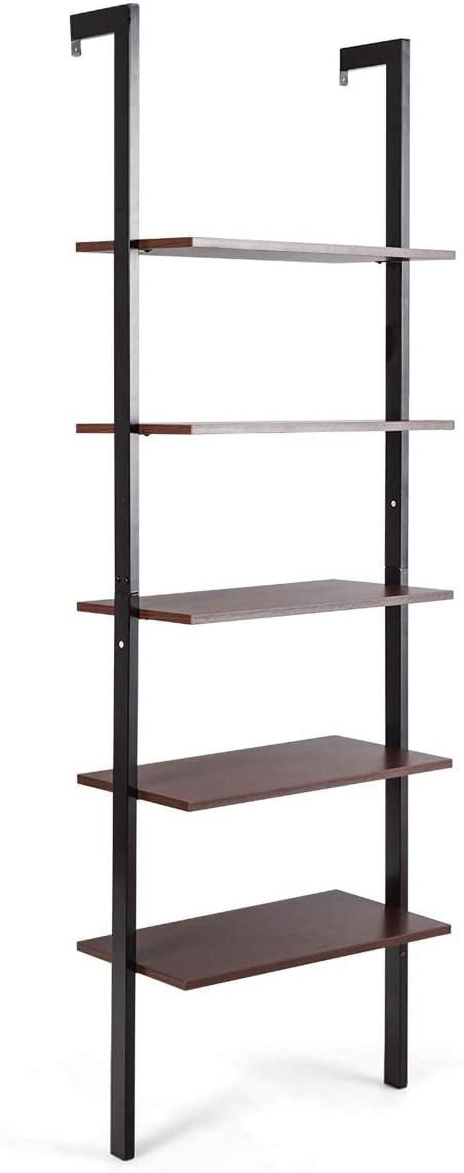 JIKUETWGTG 5-Shelf Bookcase Modern 5-Tier Wood Wall Mounted Ladder ...
