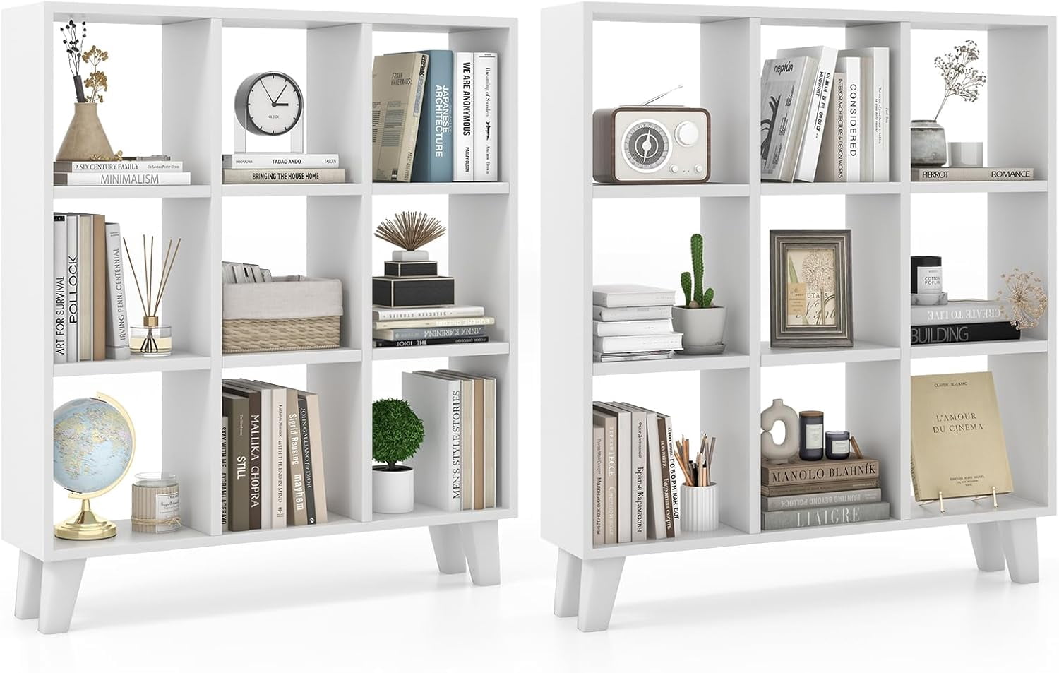JIKUETWGTG 9-Cube Open Bookcase 3-Tier Freestanding Bookshelf with 4 ...