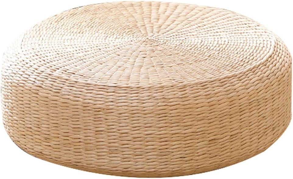 JIKUETWGTG Beige Straw Stool Sitting Pouf Kneeling Cushion Hand Braided ...