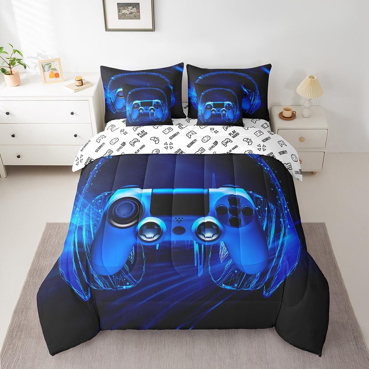 JIKUETWGTG Boys Gamer Comforter Set Full Size 7 Pieces for Kids Gaming ...