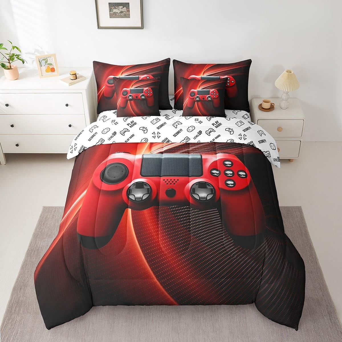 JIKUETWGTG Boys Gamer Comforter Set Full Size 7 Pieces for Kids Gaming ...