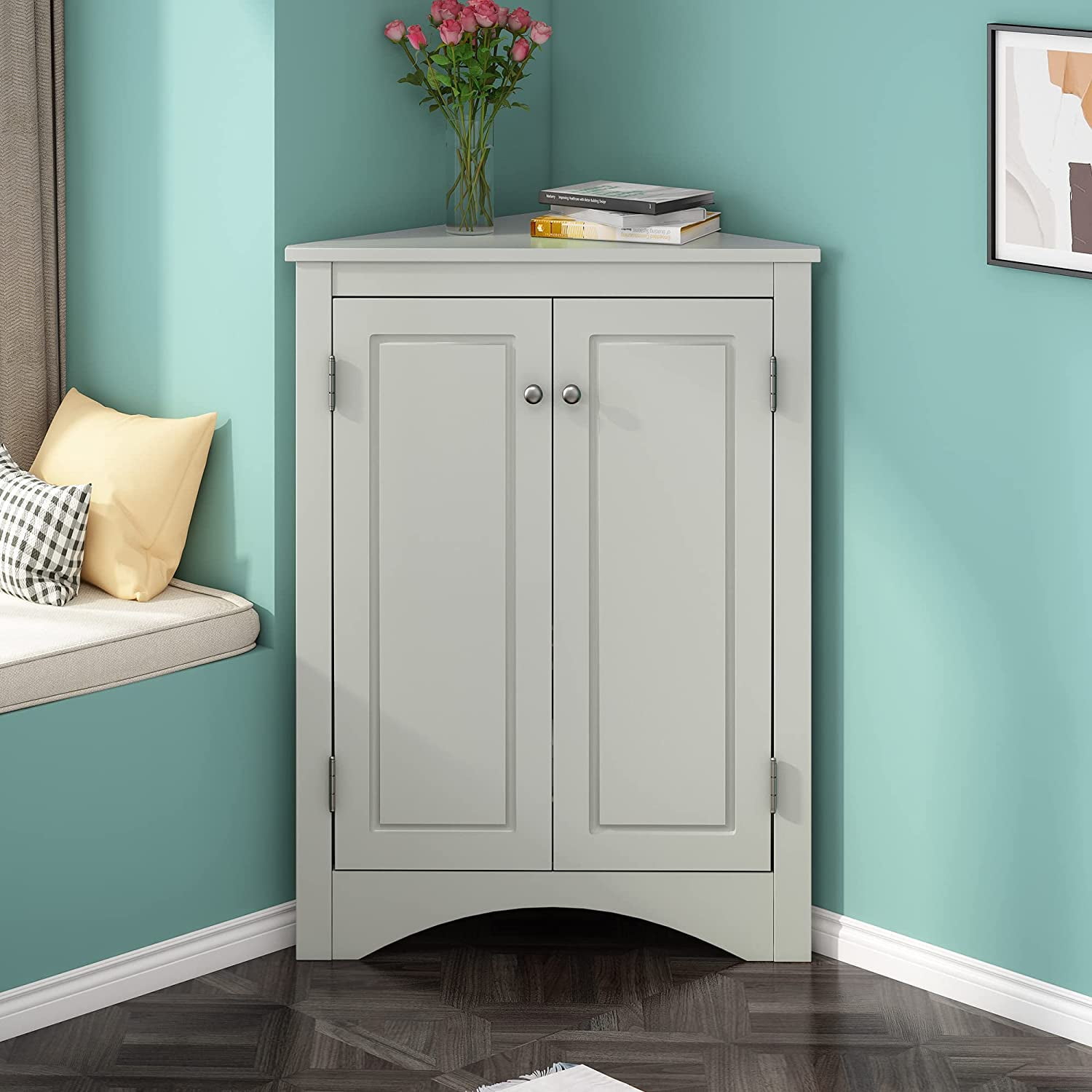 JIKUETWGTG Corner Storage Cabinet with 2 Doors and 2 Tier Adjustable ...