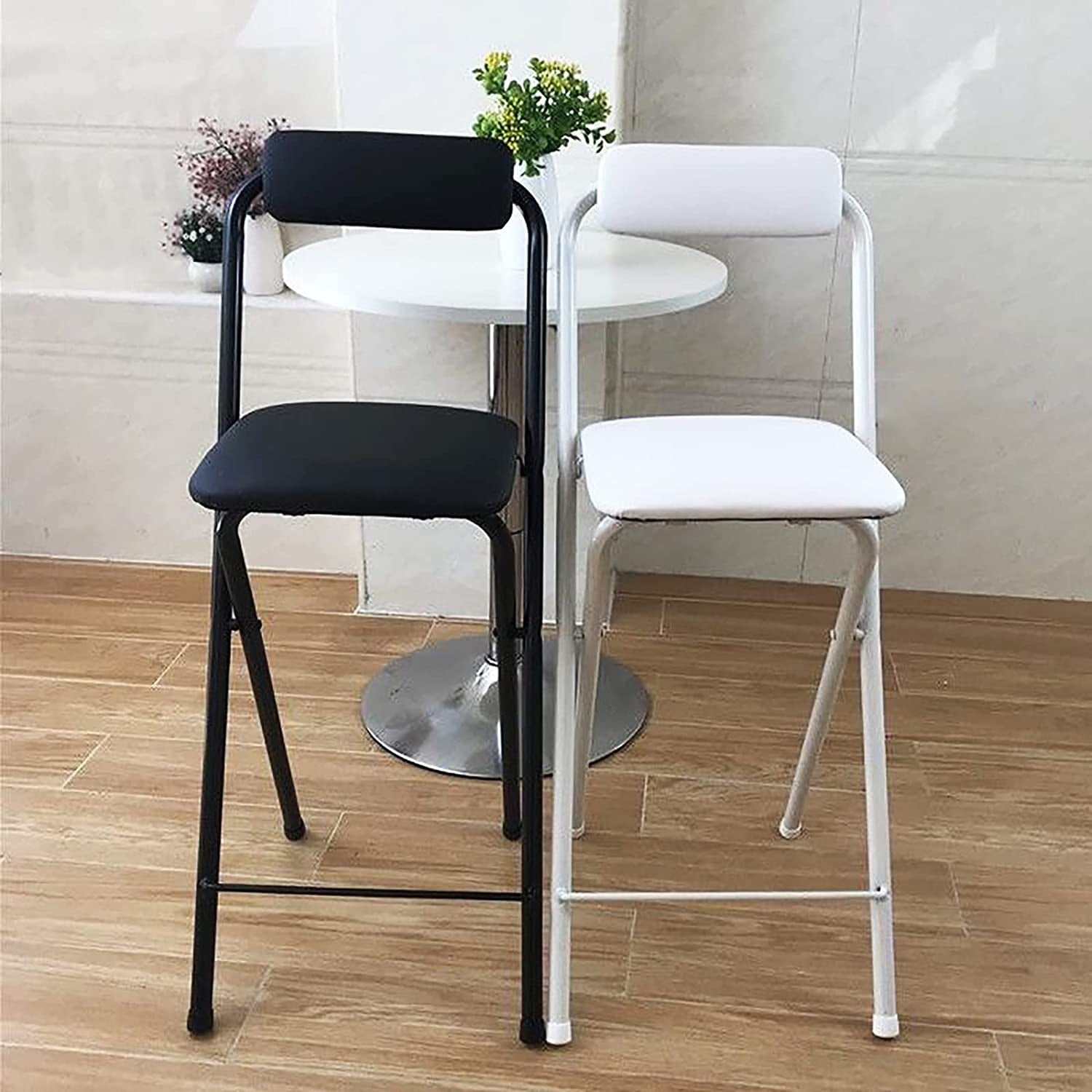JIKUETWGTG DSHOME Folding Bar Stool with Backrest Leather Padded ...