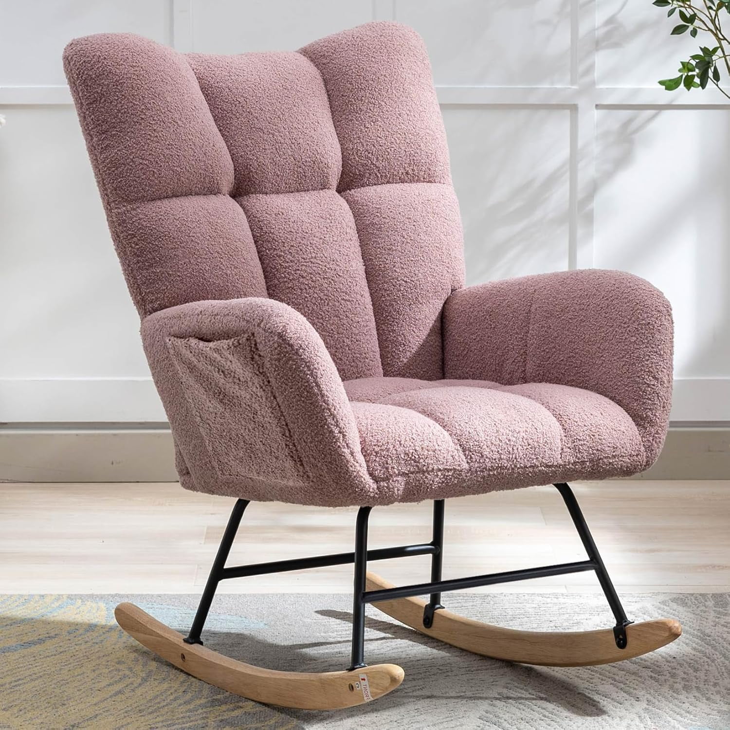 JIKUETWGTG Nursery Rocking Chair Teddy Upholstered Glider Rocker with ...