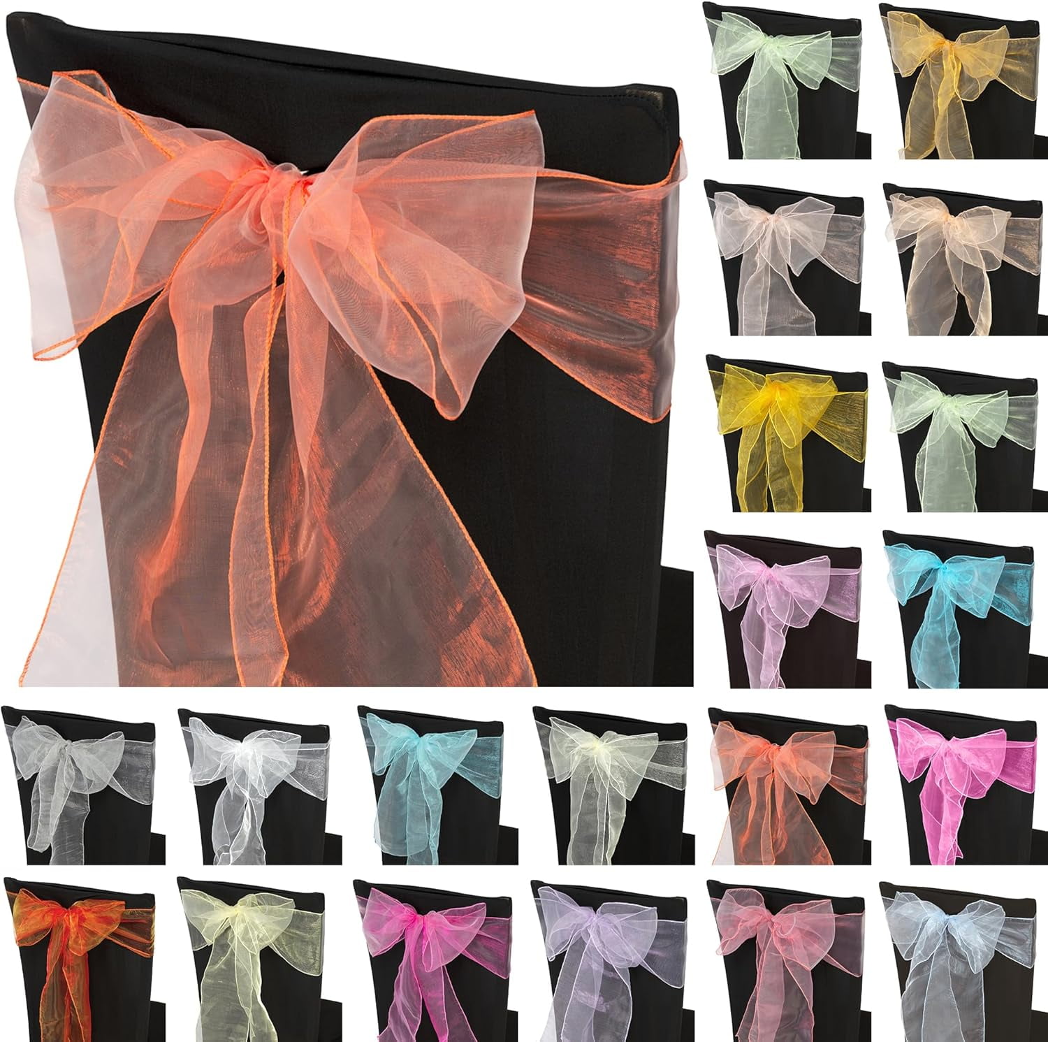 JIKUETWGTG Organza Chair Sashes Fuller Bow for Wedding Reception ...