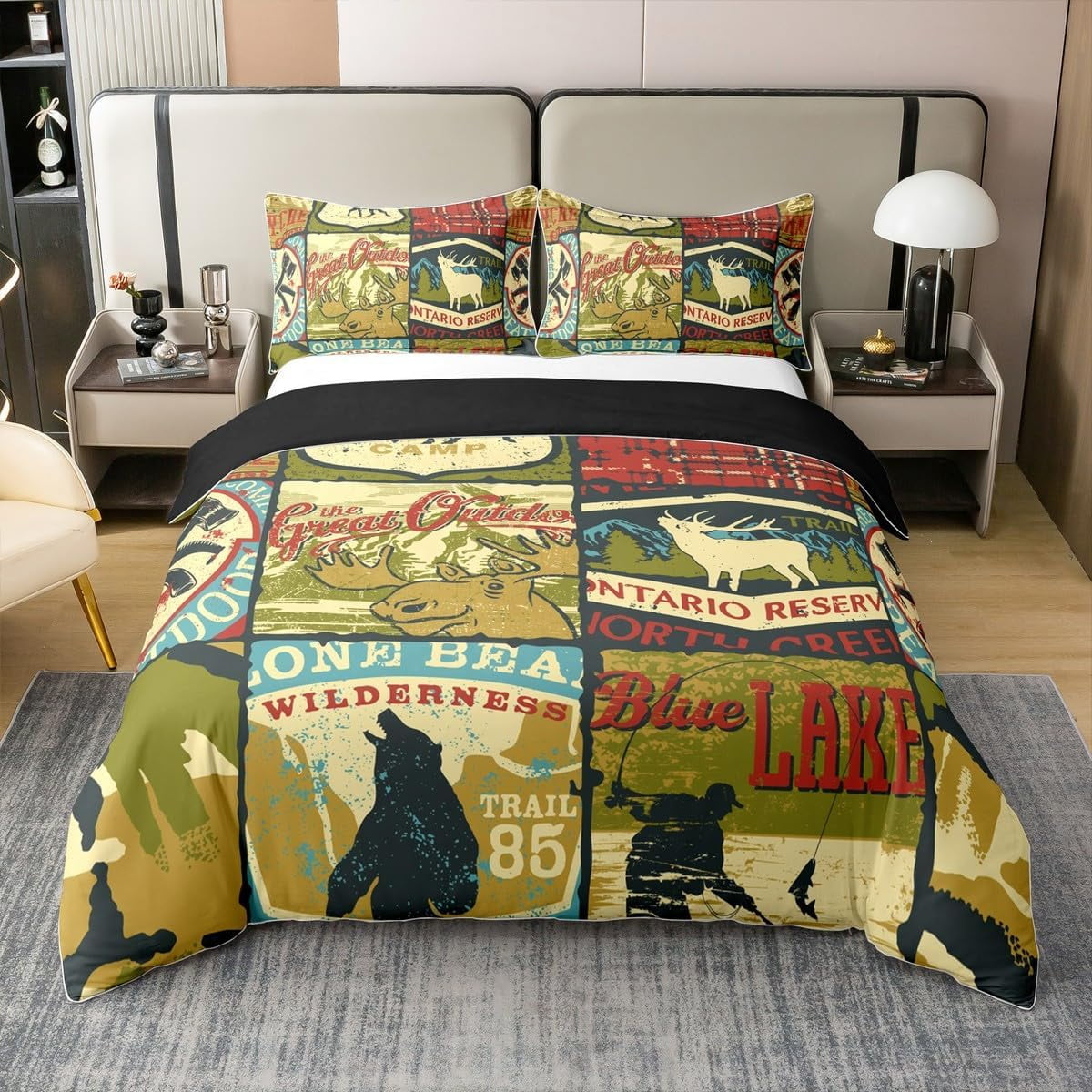 JIKUETWGTG Retro Cabin Lodge Decor 100% Cotton Duvet Cover Twin Rustic ...