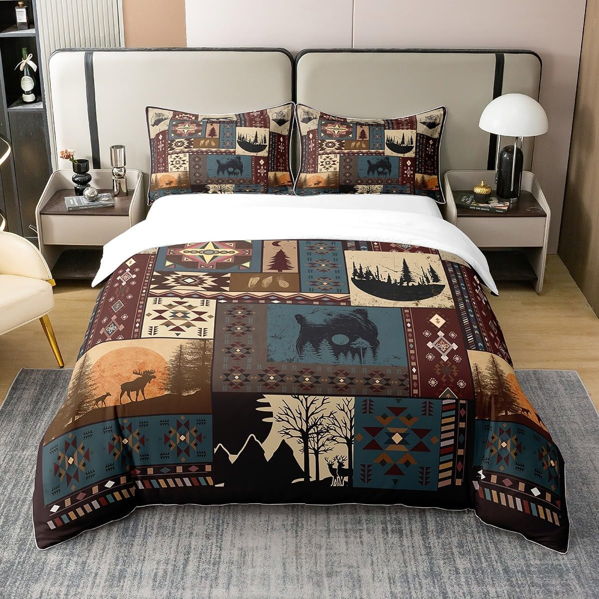 JIKUETWGTG Retro Cabin Lodge Decor 100% Cotton Duvet Cover Twin Rustic ...