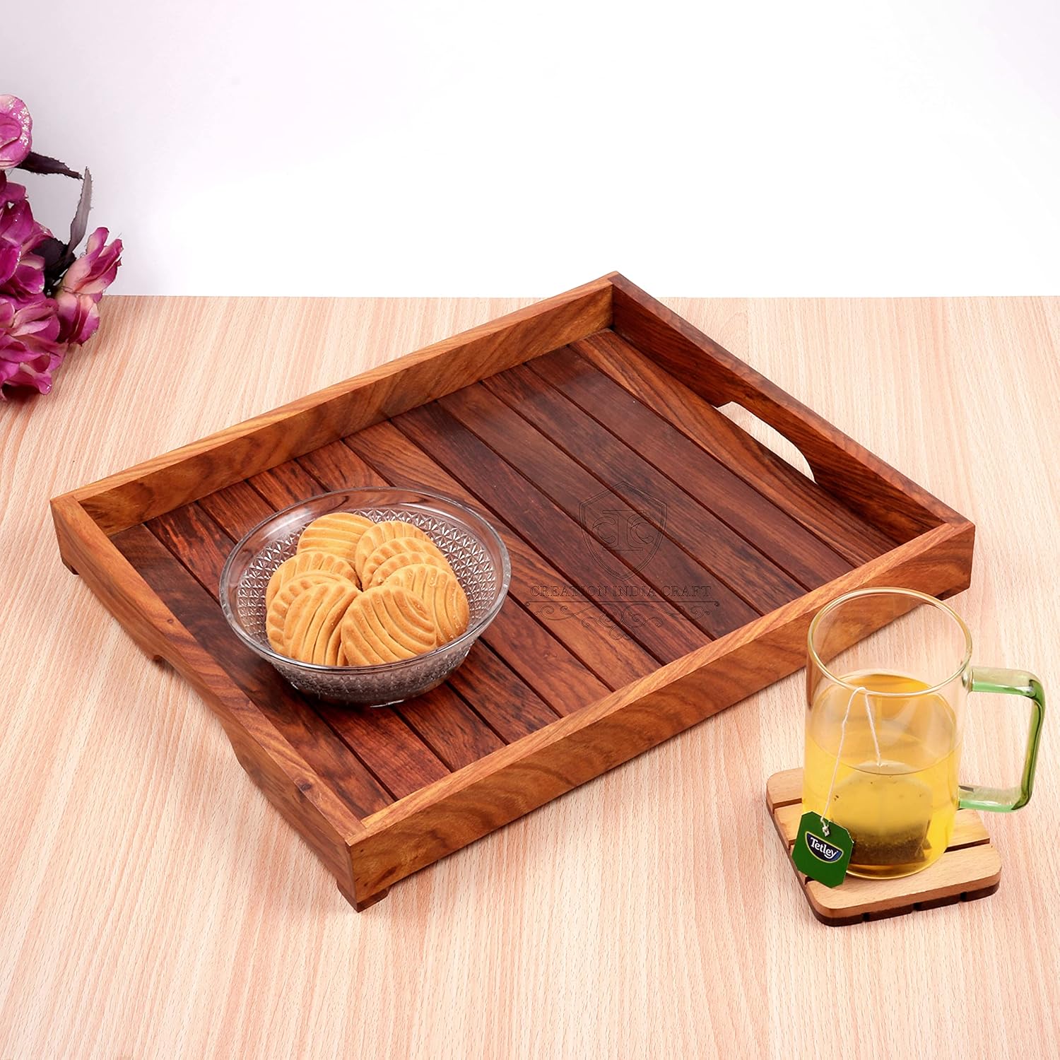 JIKUETWGTG Sheesham Wood Serving Trays for Dining Table Rectangle Shape ...