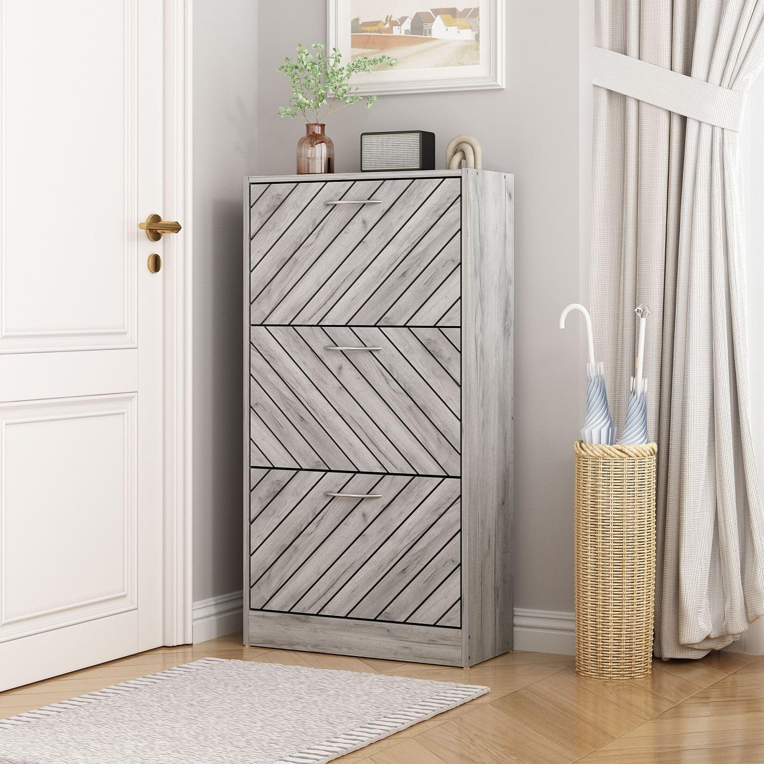 JIKUETWGTG Small Shoe Cabinet with 2 Flip Drawers Slim Shoe Storage ...