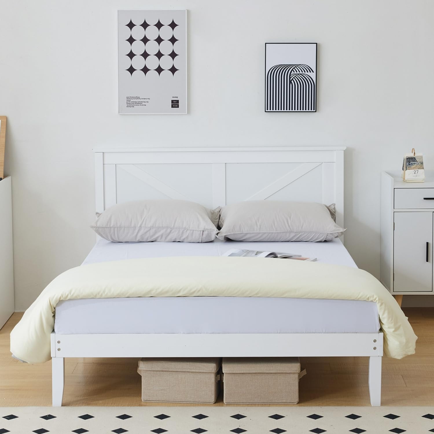 JIKUETWGTG Solid Wood Twin Bed Frame Mid-Century Modern Wooden Twin Bed ...