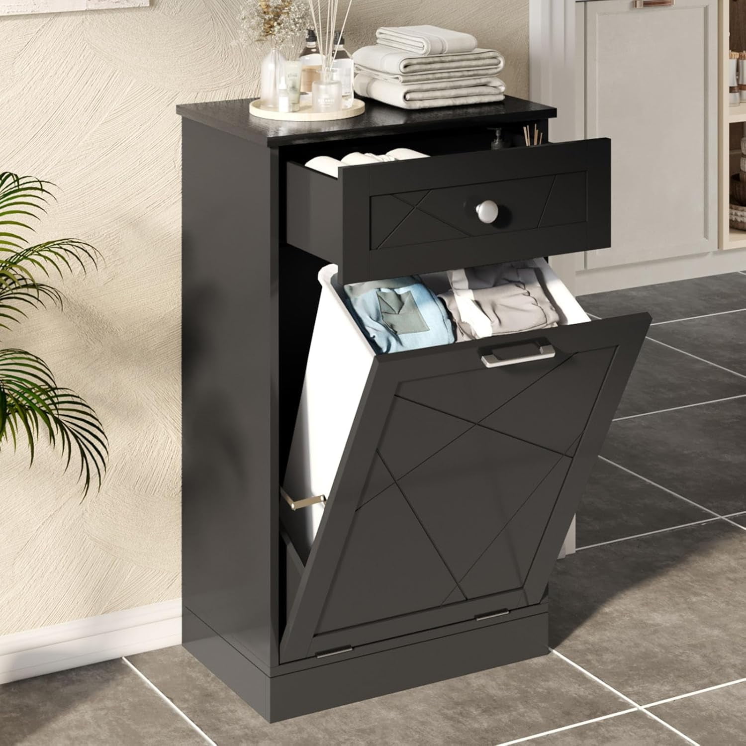 JIKUETWGTG Trash Cabinet Double Trash Can Dog Proof Tilt Out Trash Bin ...