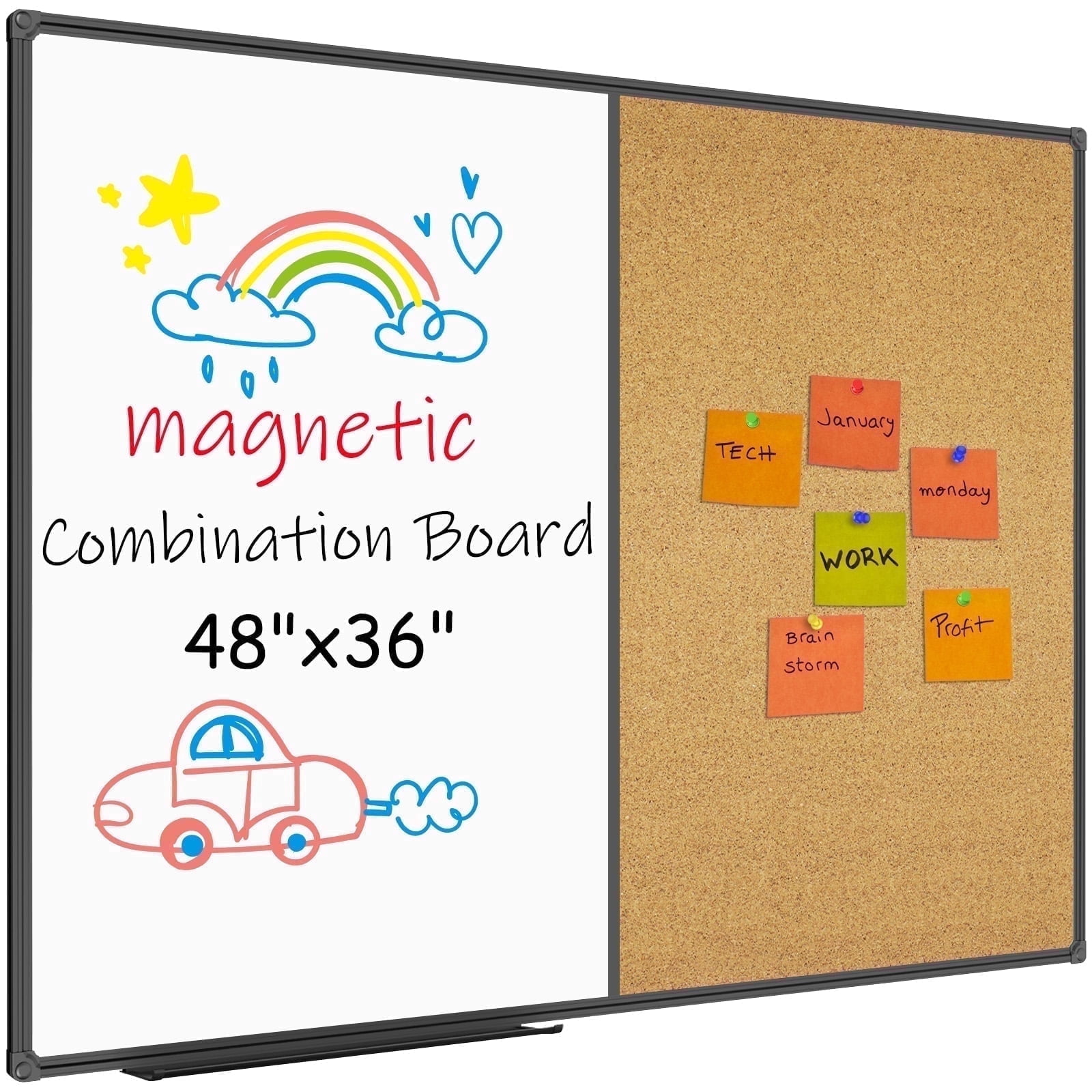 JILhome Cork Board Whiteboard 48" x 36" Bulletin Board with Dry Erase ...