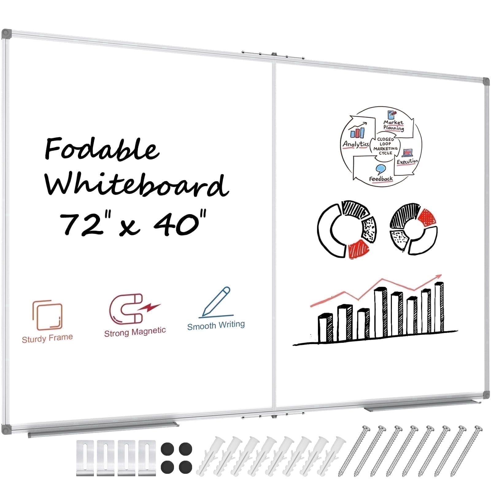JILhome Dry Erase Board Extra Large White Board for Wall 72" x 40 ...