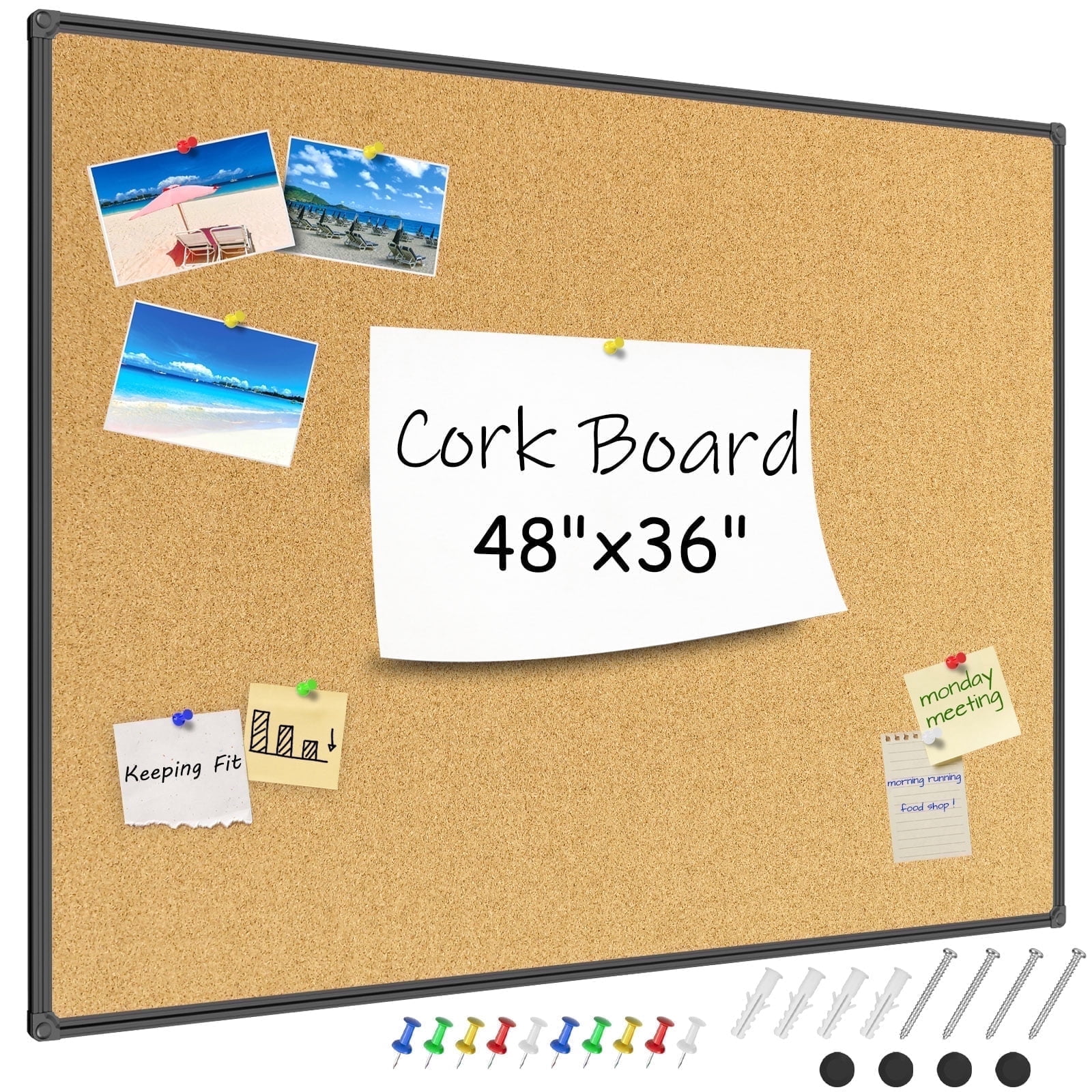 JILoffice Cork Bulletin Board 48" x 36" Aluminum Frame High School ...