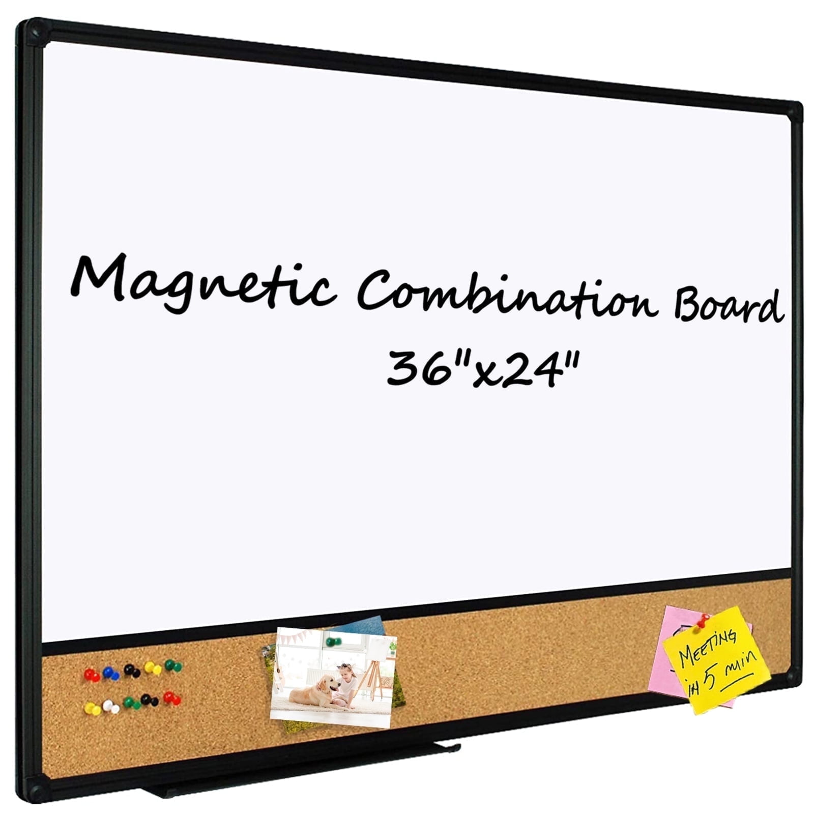JILoffice Dry Erase Combo Board for Wall 36" x 24" Black Aluminum ...
