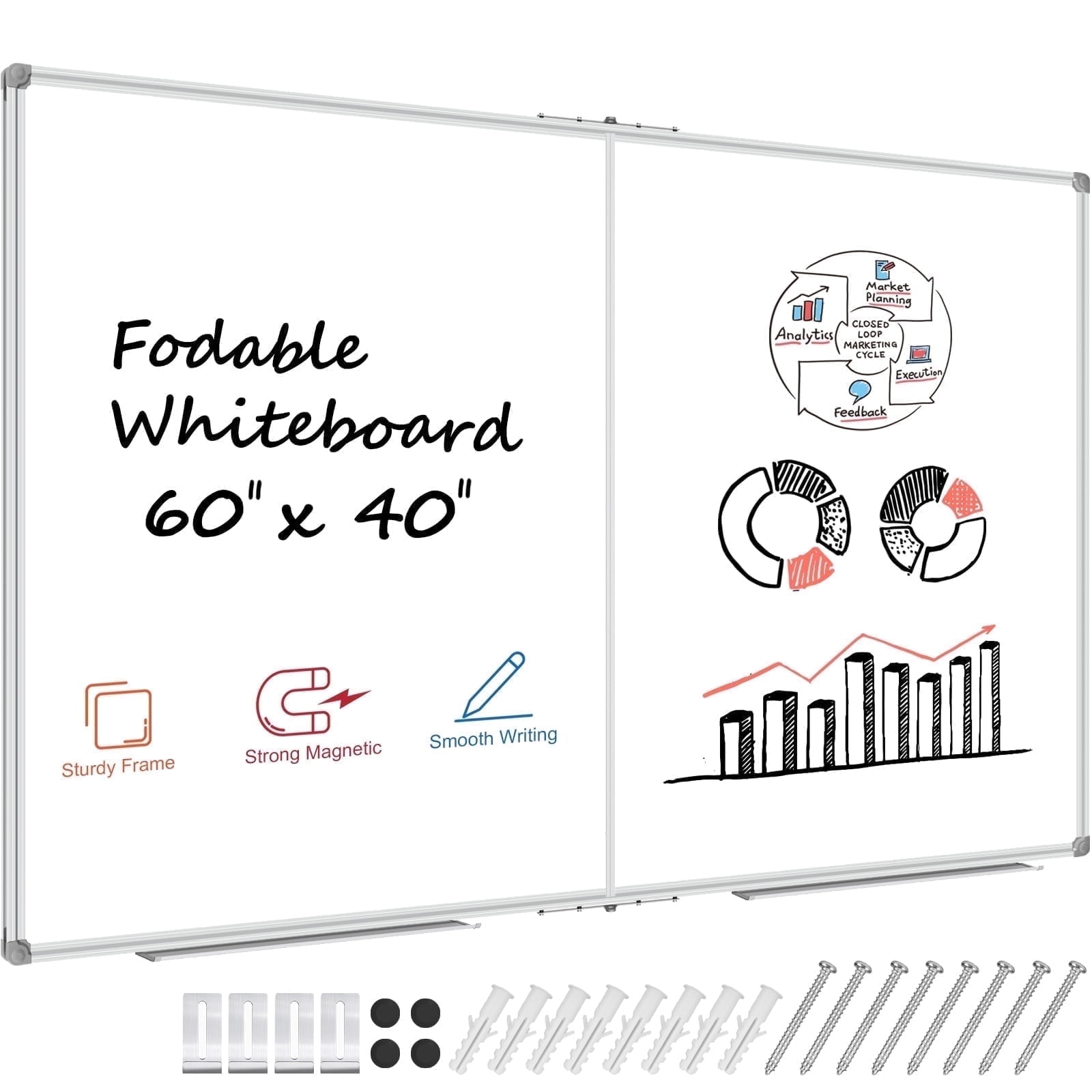 "JILoffice Foldable Large Dry Erase Whiteboard, 60"" x 40"" Wall ...
