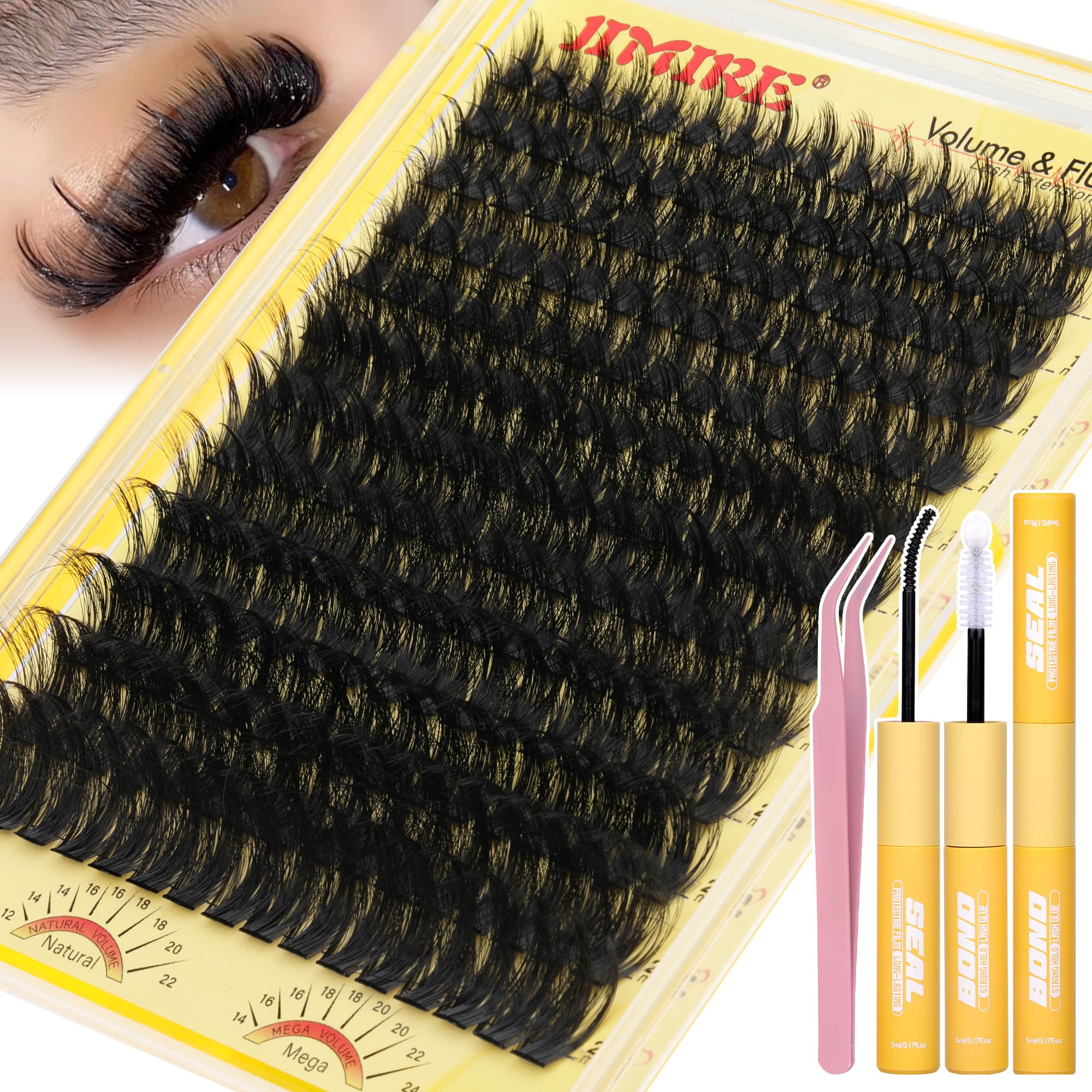 JIMIRE Thick Lash Clusters IFF17 Kit 12-24MM 200D Volume Cluster ...