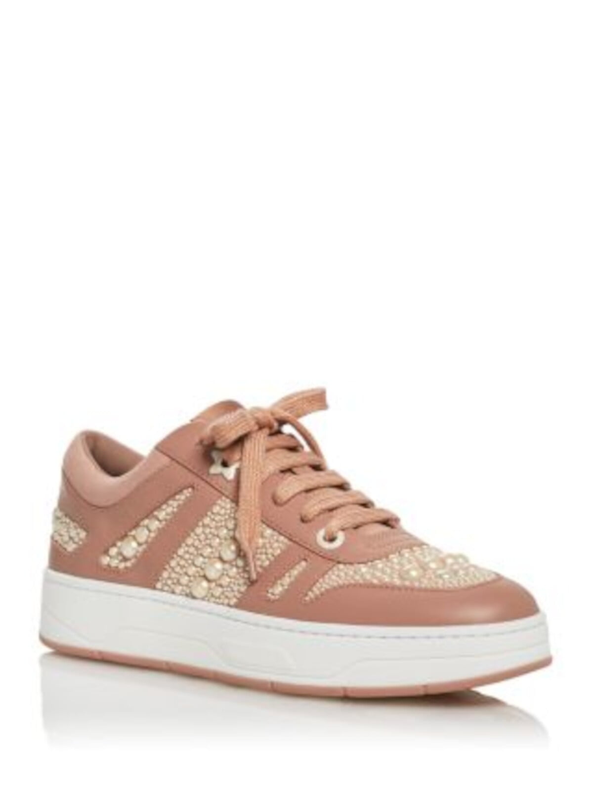 JIMMY CHOO Womens Pink Faux Pearl Star 1Platform Embellished Logo Hawaii Round Toe Wedge Lace-Up ...
