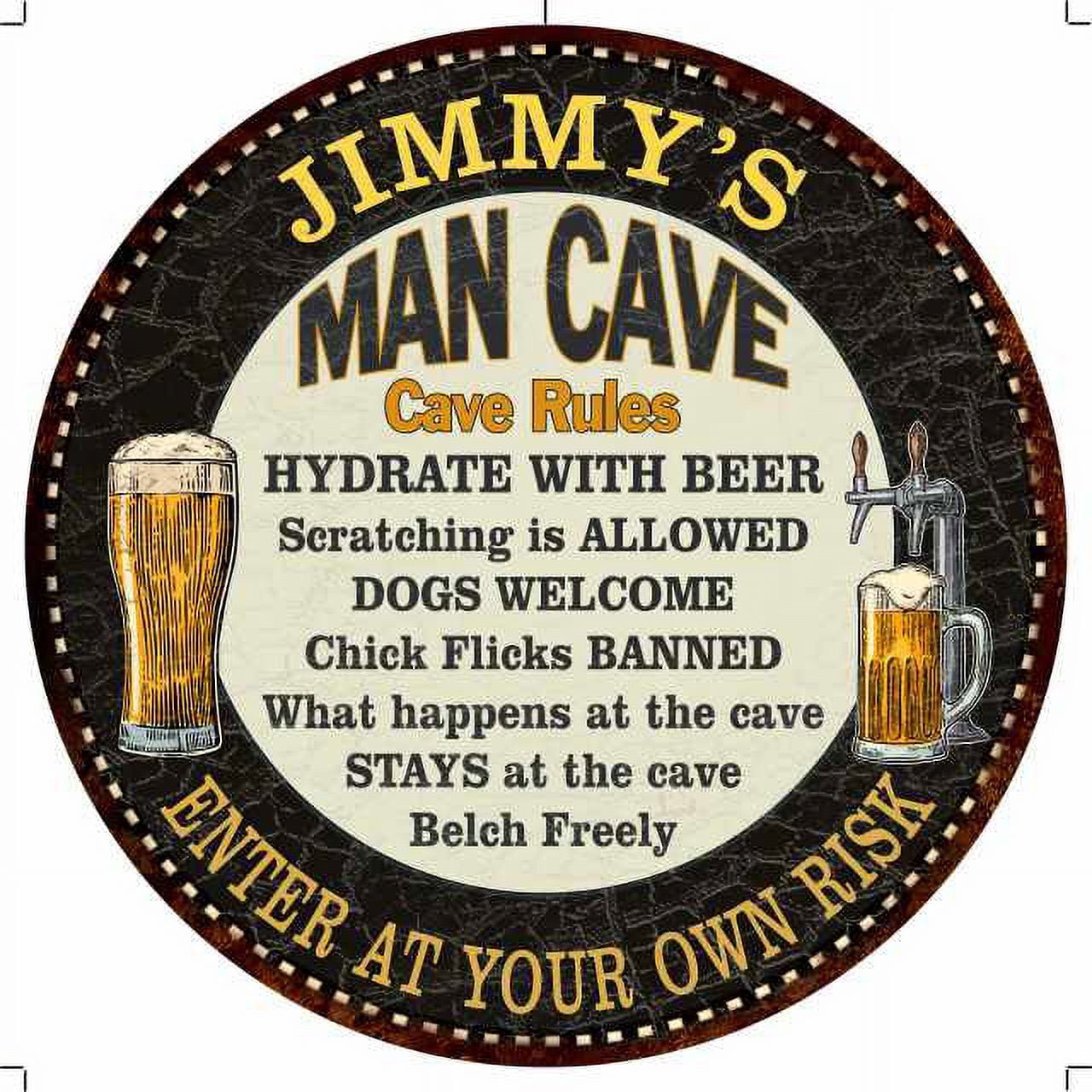 JIMMY'S Man Cave Rules 12" Round Metal Sign Garage Wall Decor ...