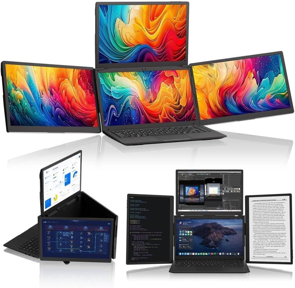 JIMTAB Portable Monitor 13.3 Triple Screen Extender with Build-in Stand ...