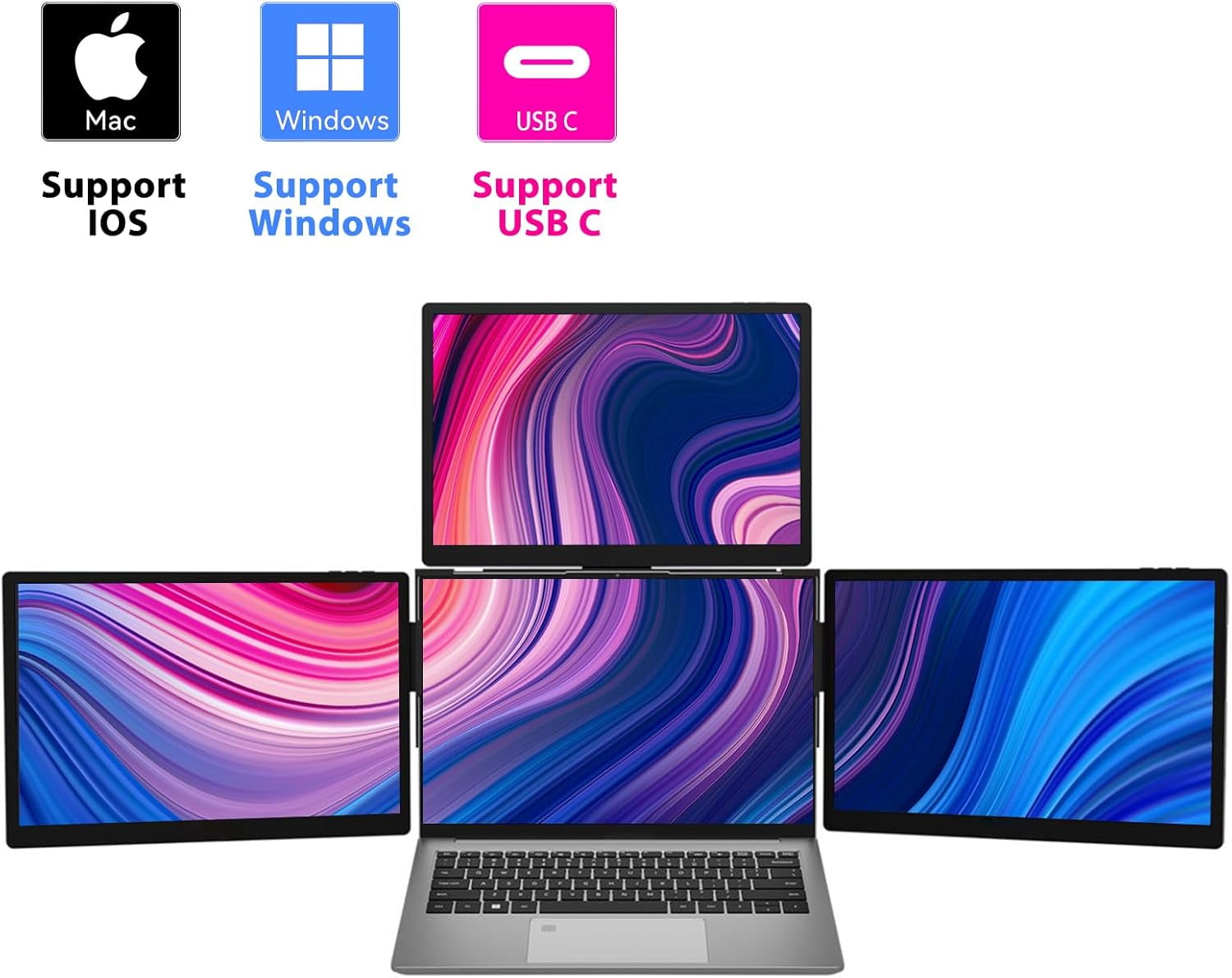 JIMTAB Portable Monitor 13.3 Triple Screen Extender with Build-in Stand ...