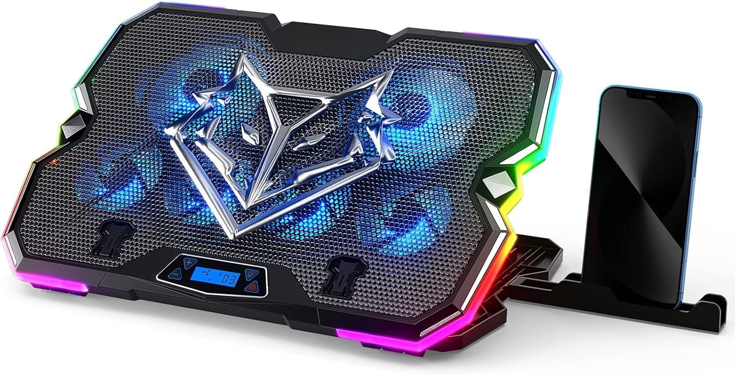 JIMTAB Upgraded Gaming Laptop Cooler Pad with 9 Quiet RGB Fans, Cooling ...