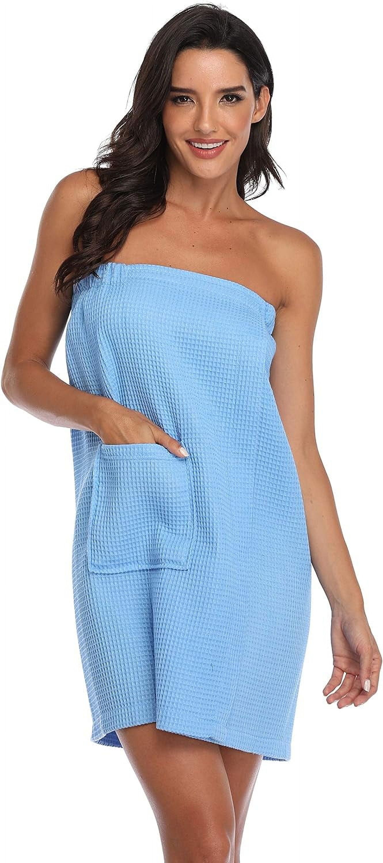 JIMTAB Women's Waffle Wrap Body Bathrobe Spa Bathtub Knee Length ...
