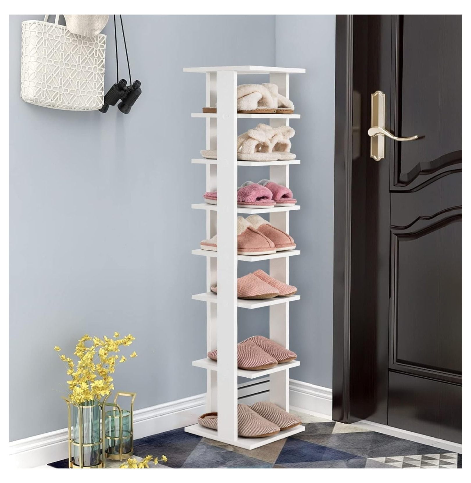 JIMUOO 7 Tier Vertical Shoe Rack, Narrow Coner Shoe Tower, Standing ...