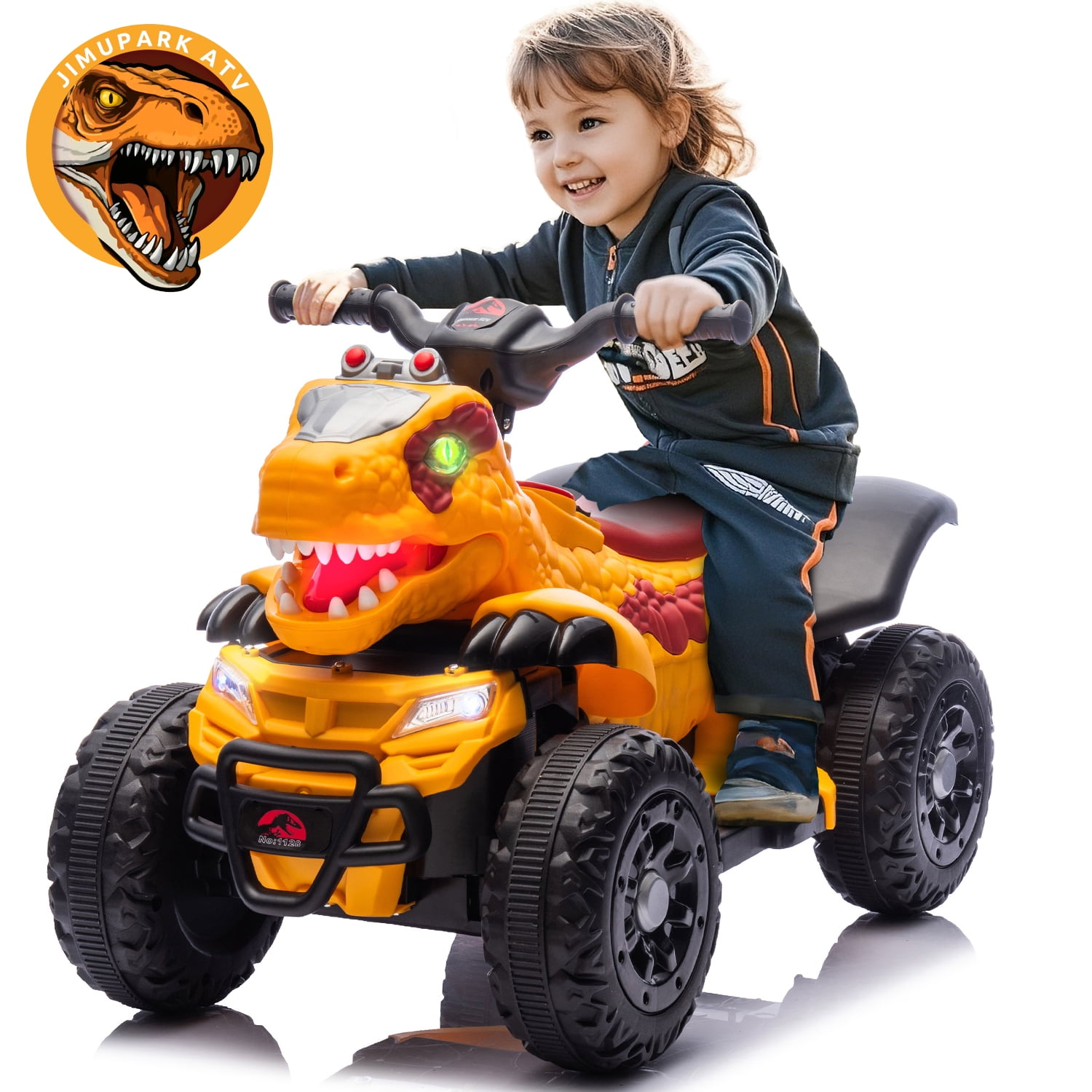 JIMUPARK 12V Ride-On Toys, Dinosaur Design Kids Ride-On ATV, Four ...