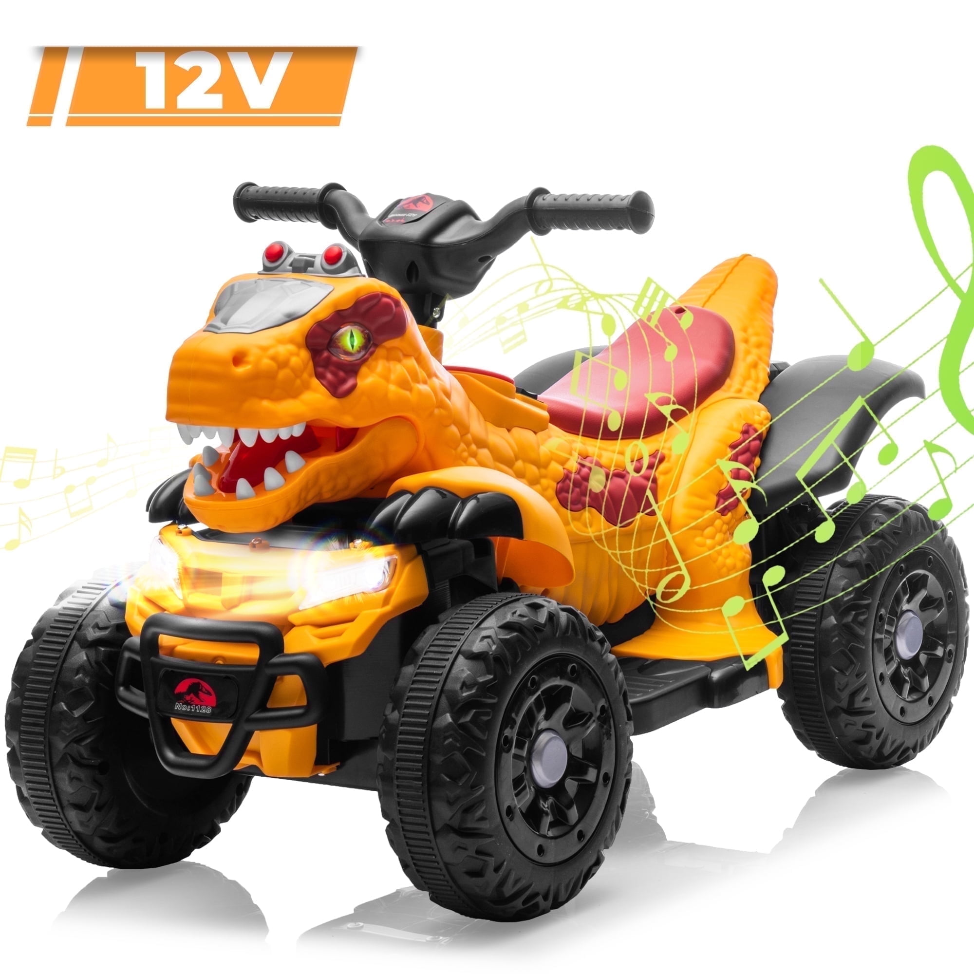 JIMUPARK 12V Kids Ride-on ATV Dinosaur Toy with LED Lights, USB ...